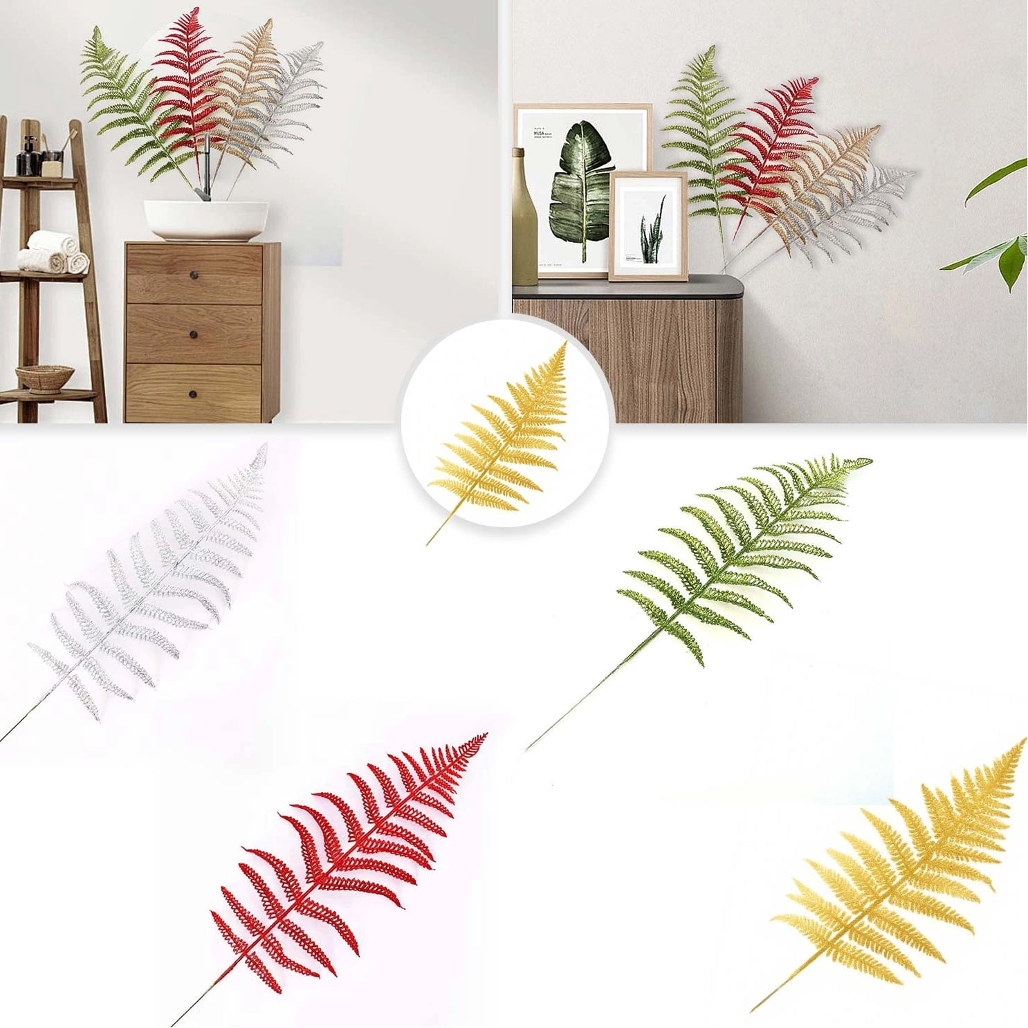 YOUZH Fake Leaves Plants For Christmas Decor, Gold Artificial Shrubs ...