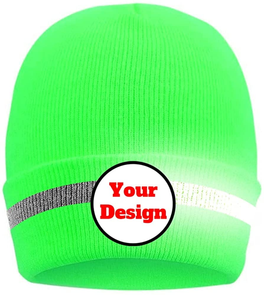 YOWESHOP Hi Vis Safety Beanie Hat Customize Your Logo Winter Knit Hat ...