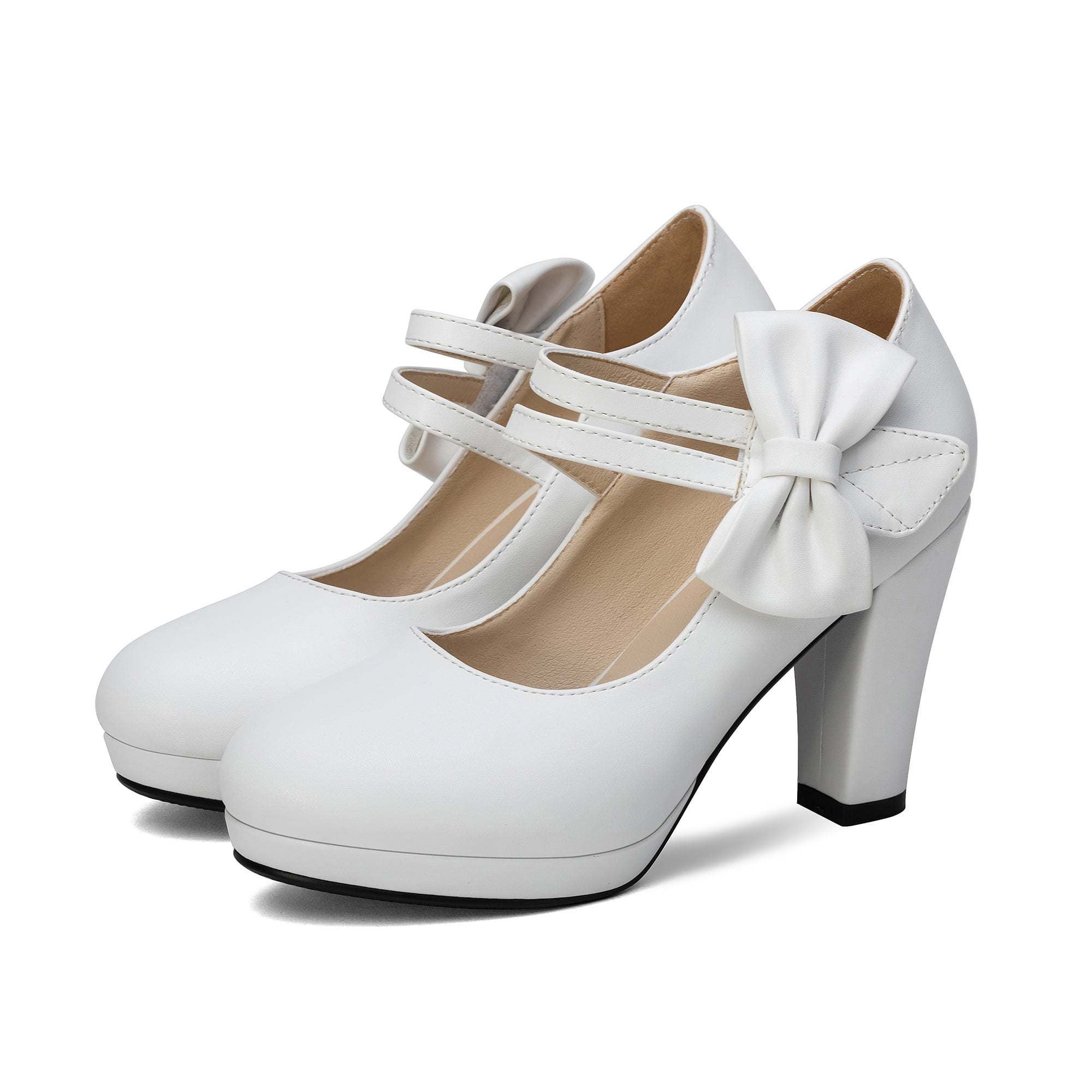 YOWMNS Women's Elegant Ankle Strap Platform Mary Janes Pumps with Bow ...