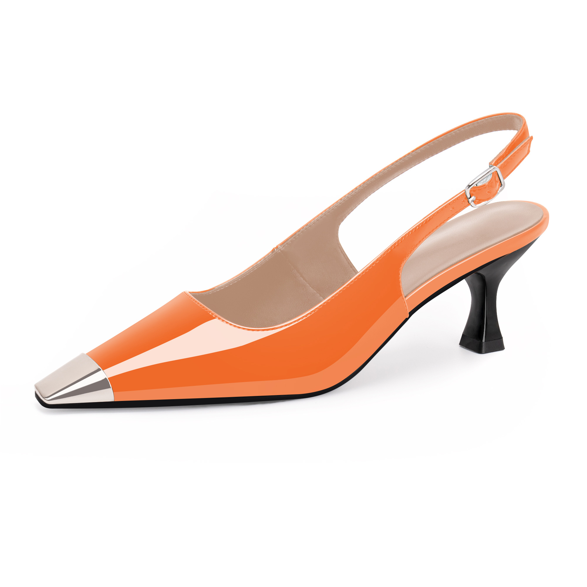 YOWMNS Women's Kitten Heel Slingback Square Toe Pumps Buckle Strap ...