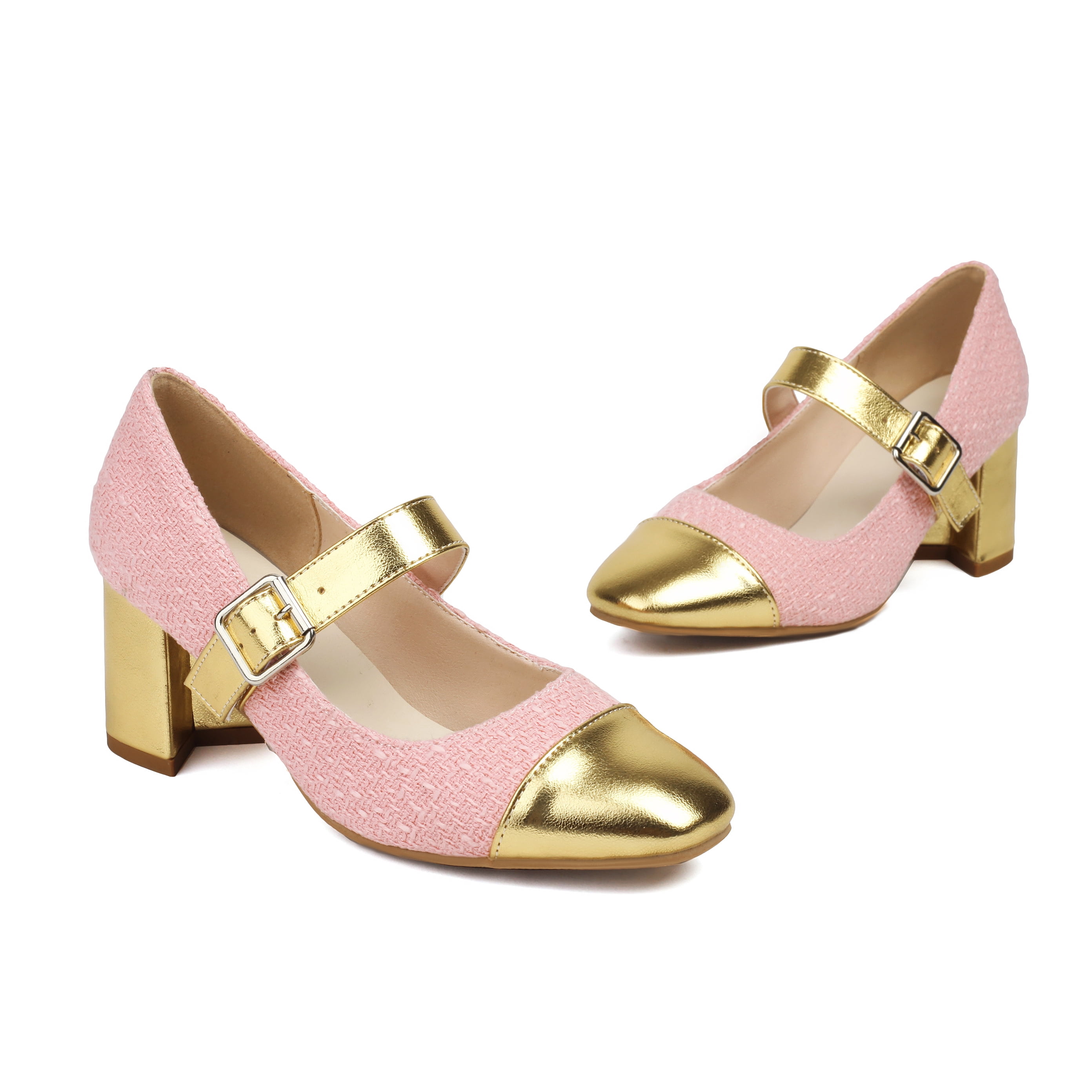 YOWMNS Women's Low Chunky Heel Mary Jane Shoes - Comfortable Adjustable ...