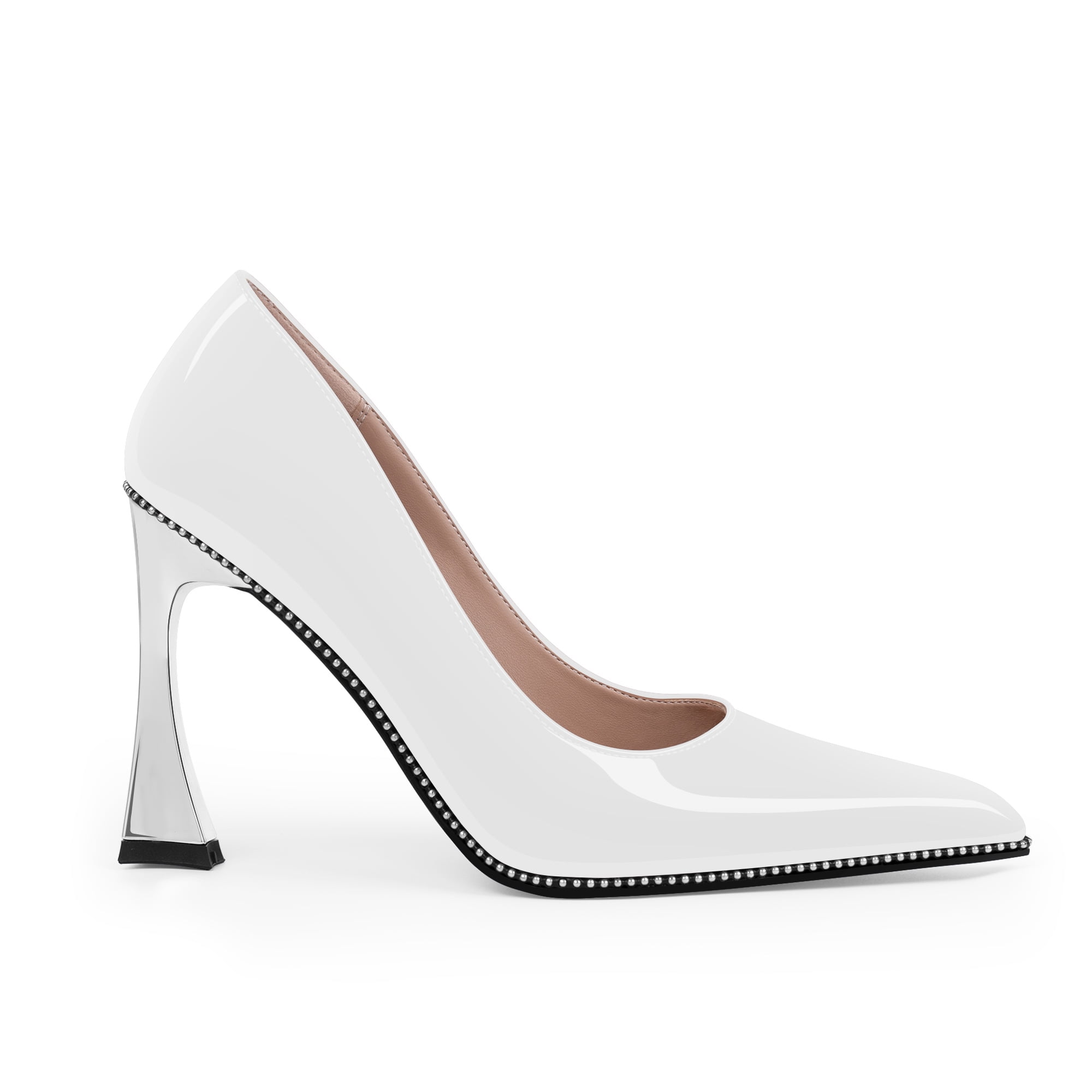 YOWMNS Women's Pointed Toe High Stiletto Heel Pumps Beaded Patent ...