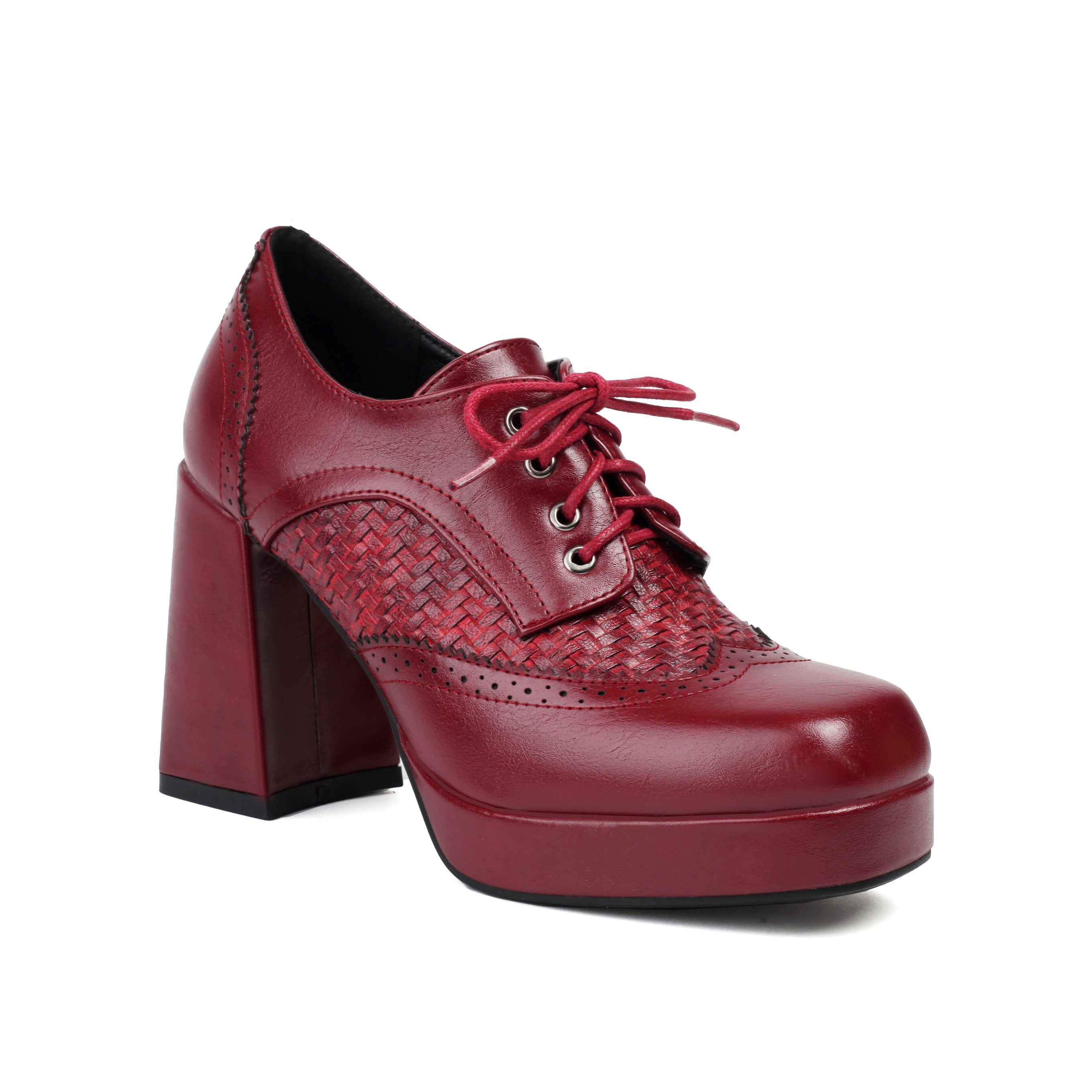 YOWMNS Women's Vintage Block Heel Lace Up Brogue Pumps - Walmart.com
