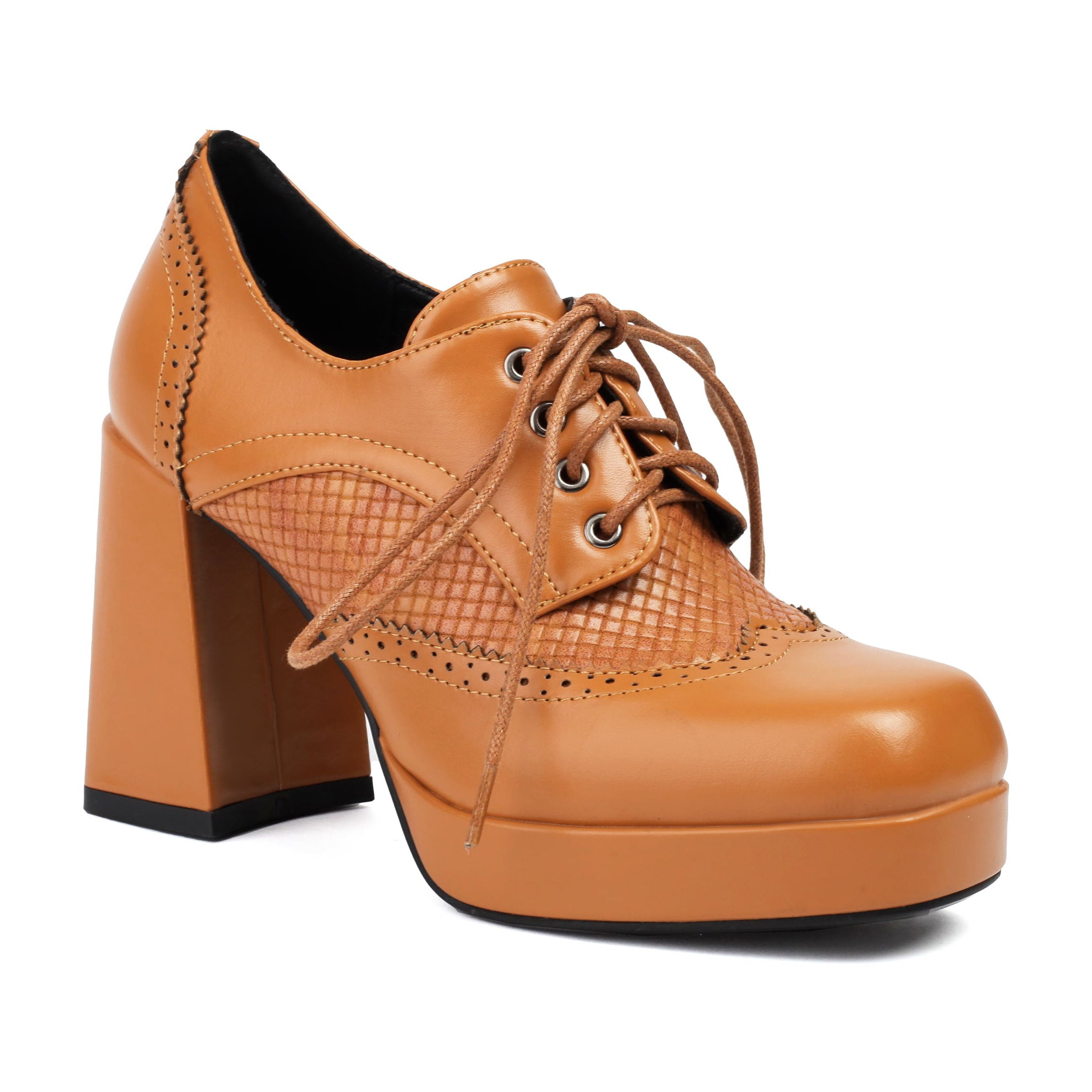 YOWMNS Women's Vintage Block Heel Lace Up Brogue Pumps - Walmart.com