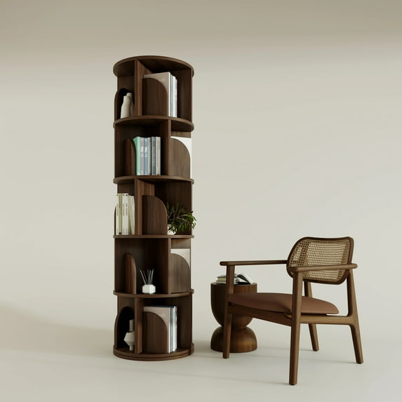 YOWOS 5-Tier Rotating Shelf Unit, 360° Swivel Wood Organizer for Small ...