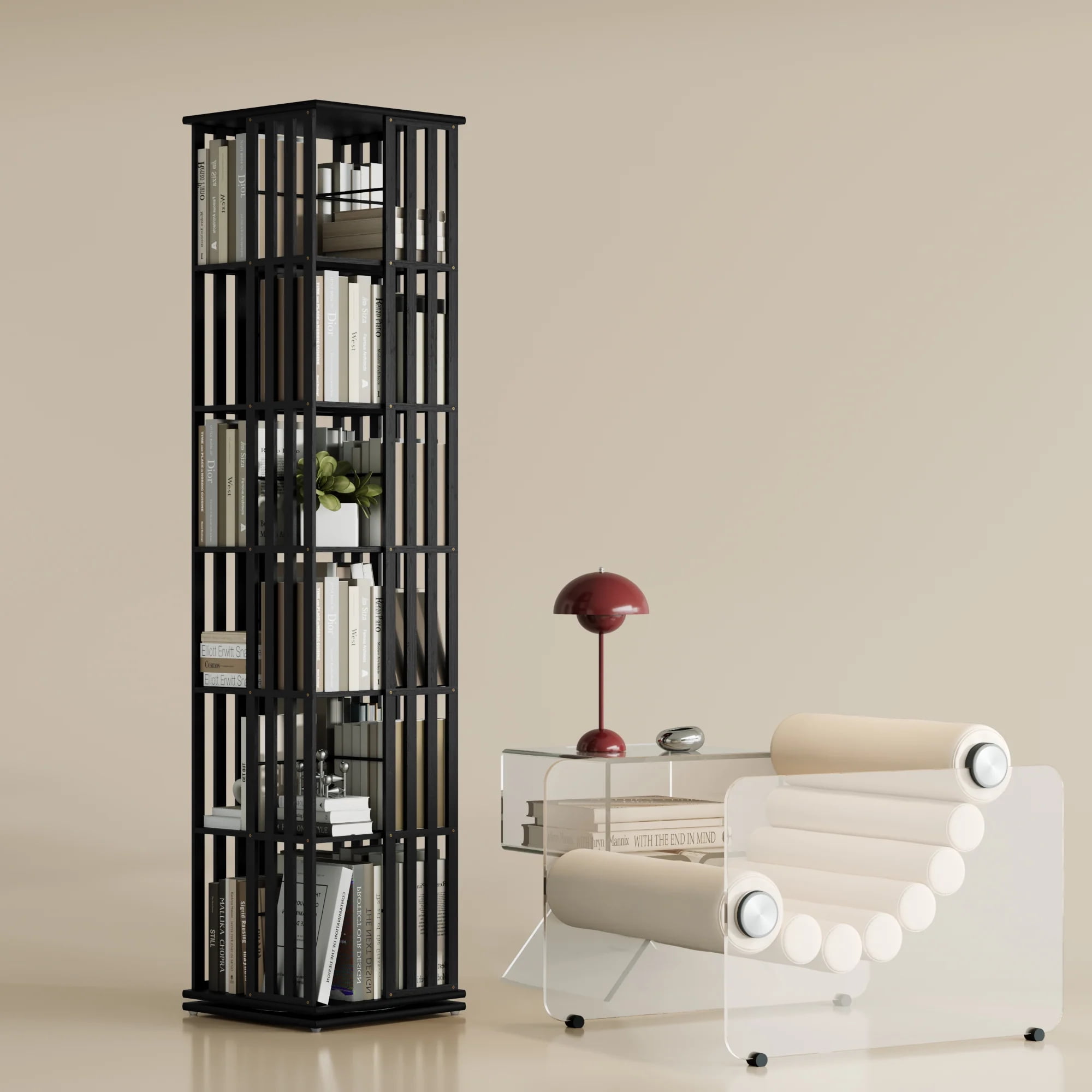 YOWOS 6-Tier Bamboo Rotating Bookcase Tower, 360° Swivel Corner ...