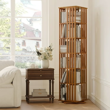 "Bimiti 5-Tier Rotating PVC Bookshelf, 20 Shelves Book Tower, Spinning ...