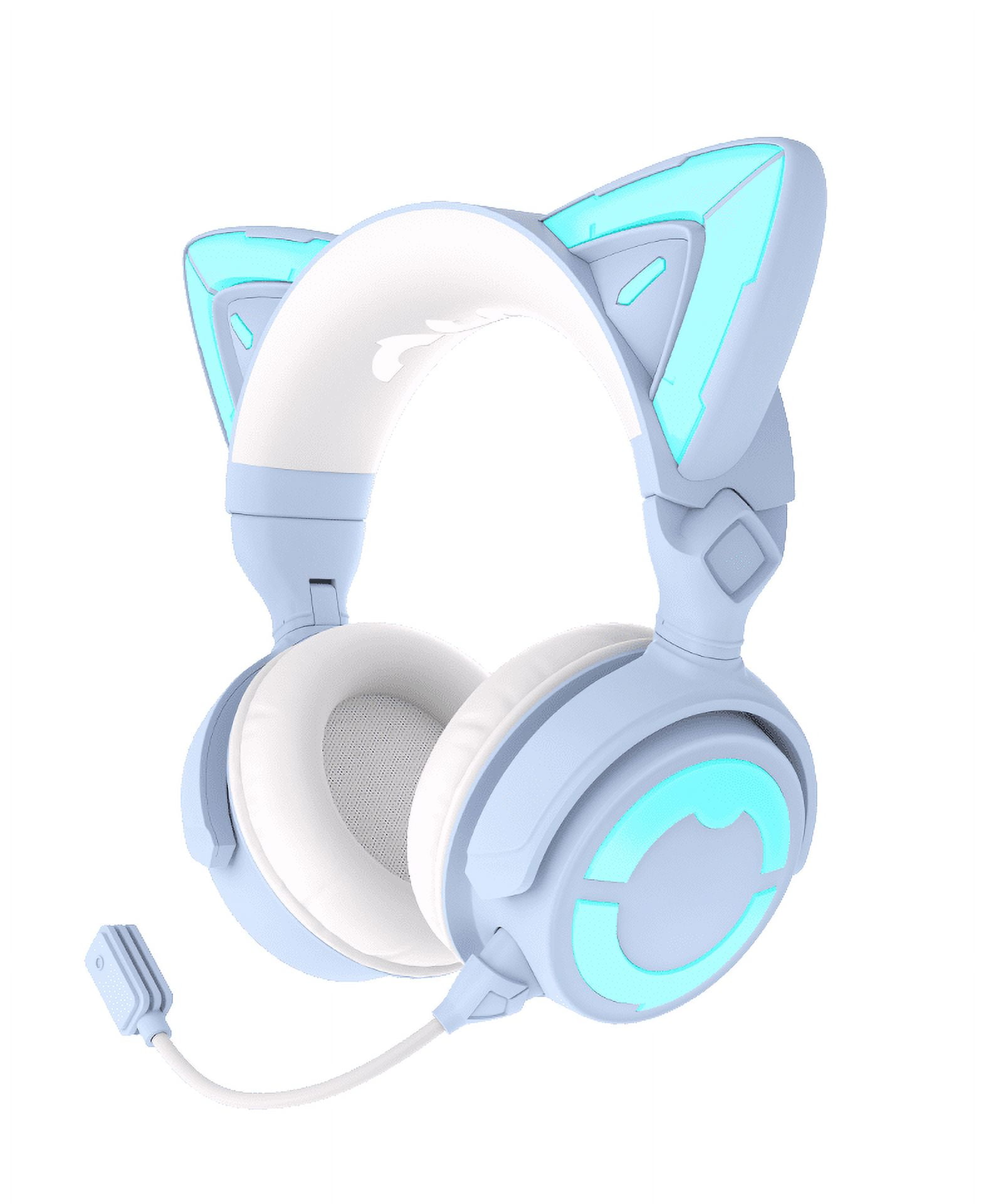 YOWU RGB Cat Ear HeadphoneS 4, Attachable HD Microphone -Noise ...