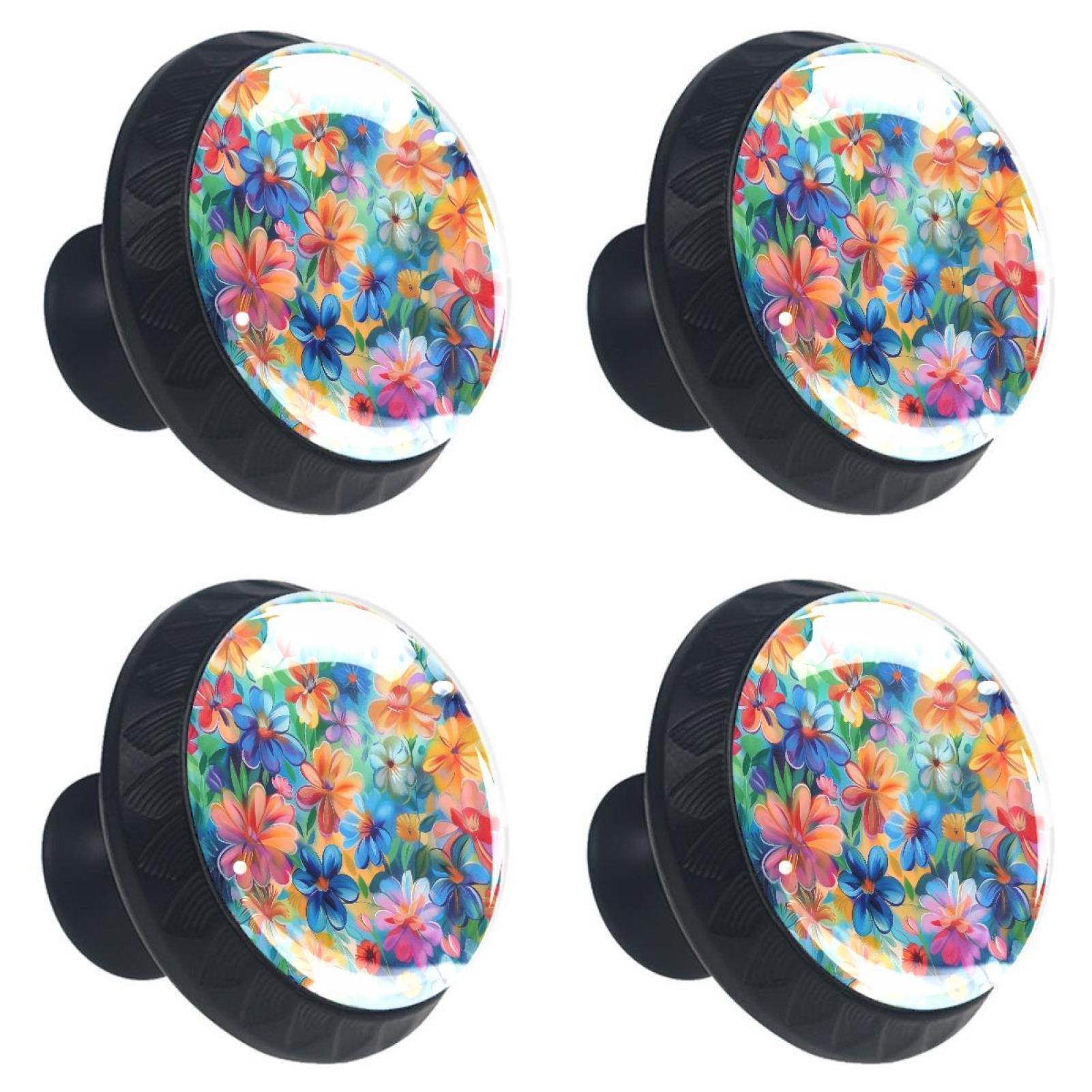 YOYOAMOY 4-Pack Cabinet Round Knob Colorful Flower Floral Pattern ...