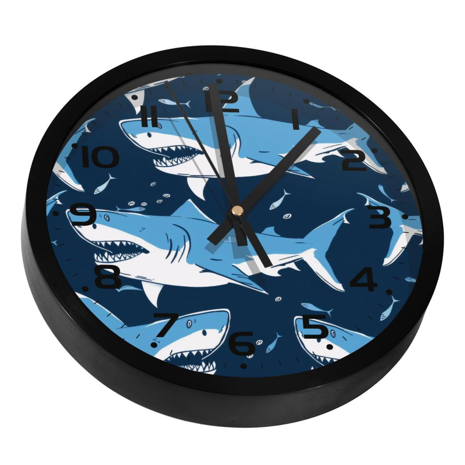 YOYOAMOY Cool Sharks Printed Precision Clock 9.8 Inches Silent Wall ...