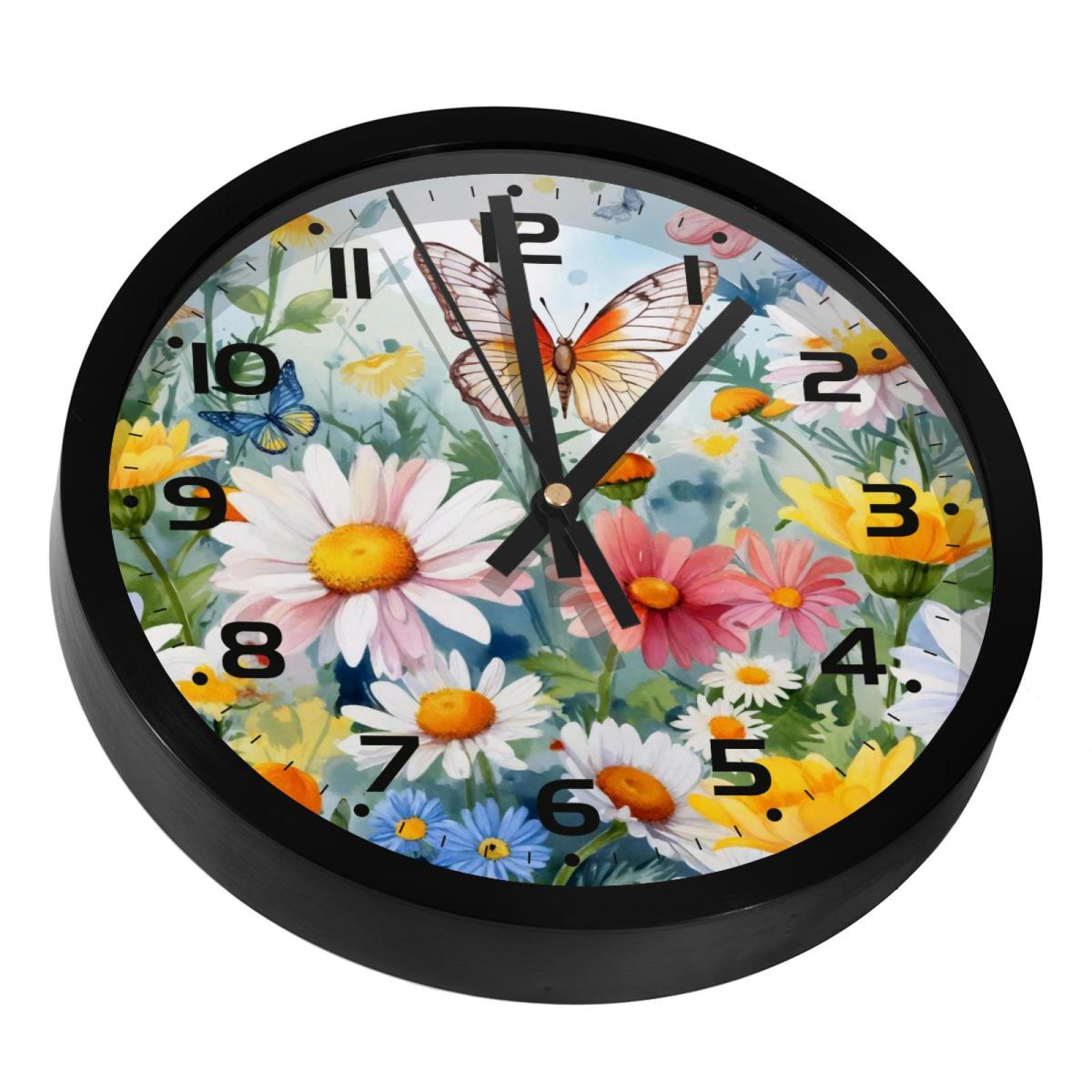 YOYOAMOY Daisy Butterfly Printed Precision Clock 9.8 Inches Silent Wall ...