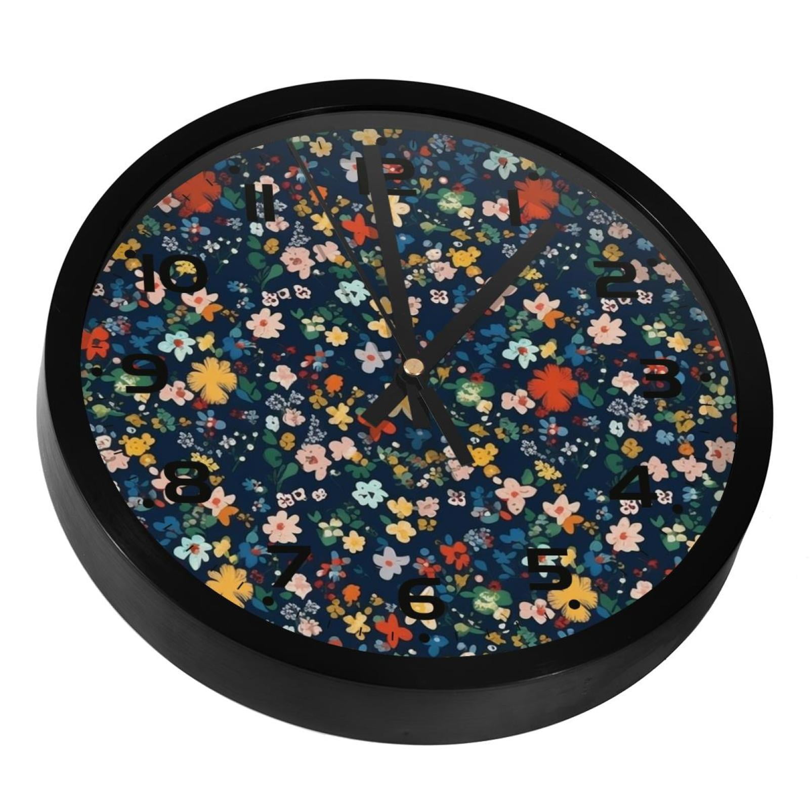 YOYOAMOY Floral Color Printed Precision Clock 9.8 Inches Silent Wall ...