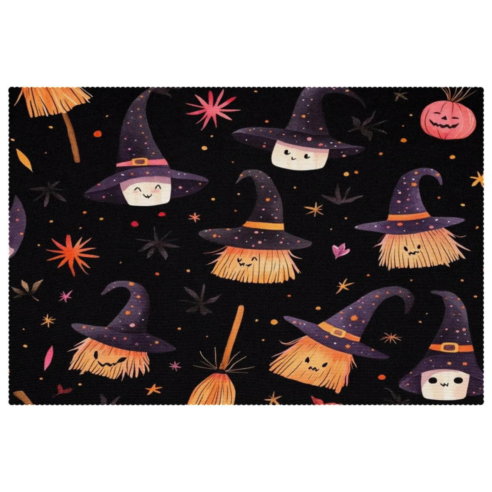 YOYOAMOY Magic Broom Halloween Dining Table Mat 12"x18" 4 Pack Heat ...