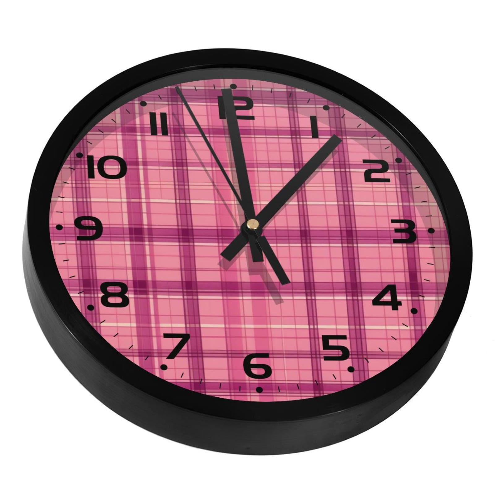 YOYOAMOY Pink Retro Plaid Printed Precision Clock 9.8 Inches Silent ...
