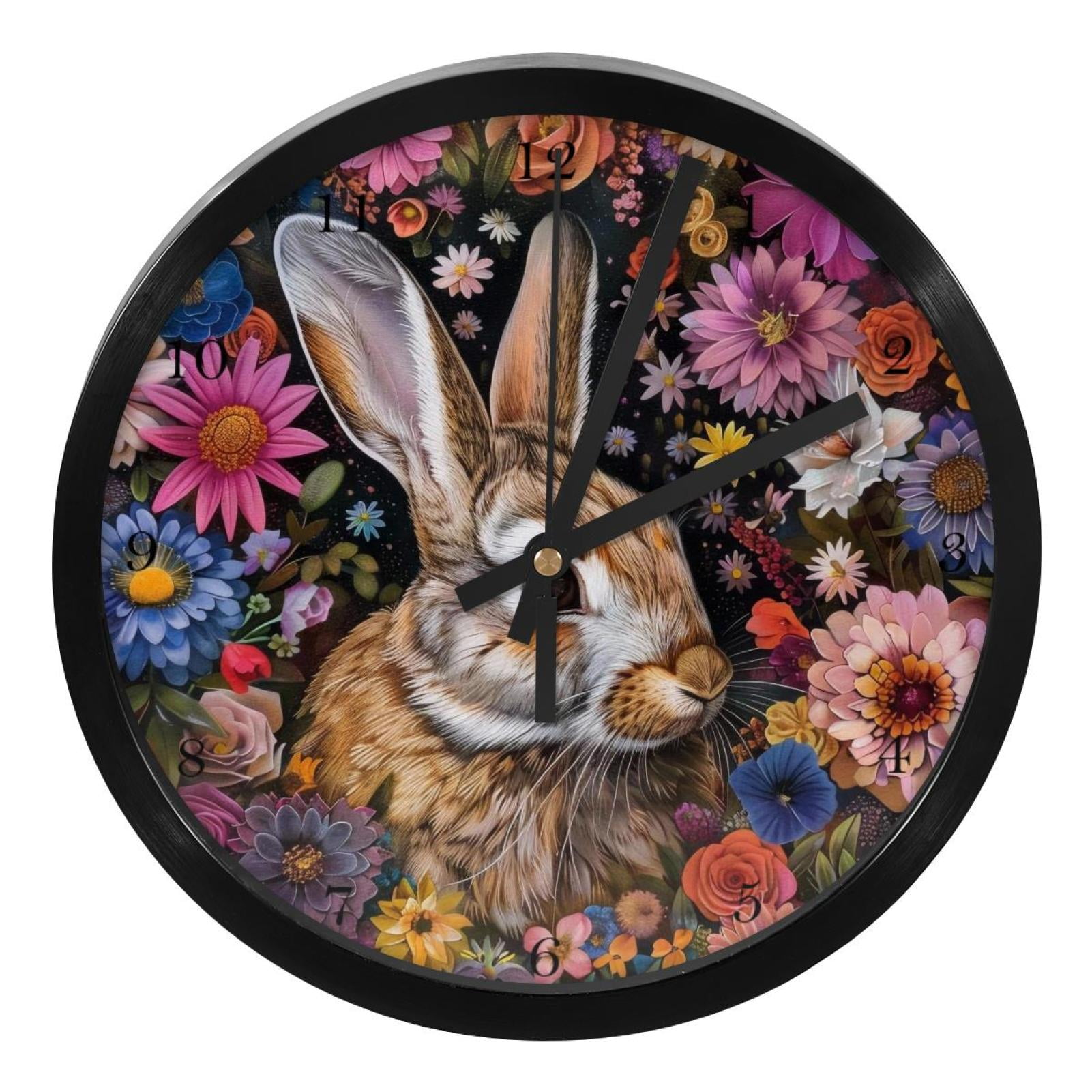 YOYOAMOY Rabbit and Flower Printed Precision Clock 9.8 Inches Silent ...
