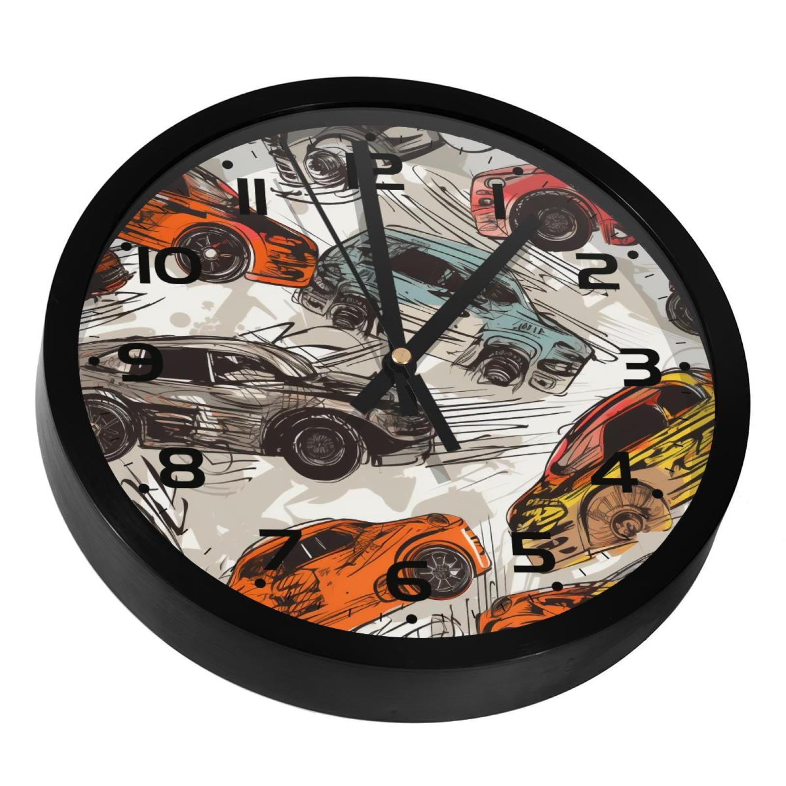 YOYOAMOY Racing Car Doddle Printed Precision Clock 9.8 Inches Silent ...