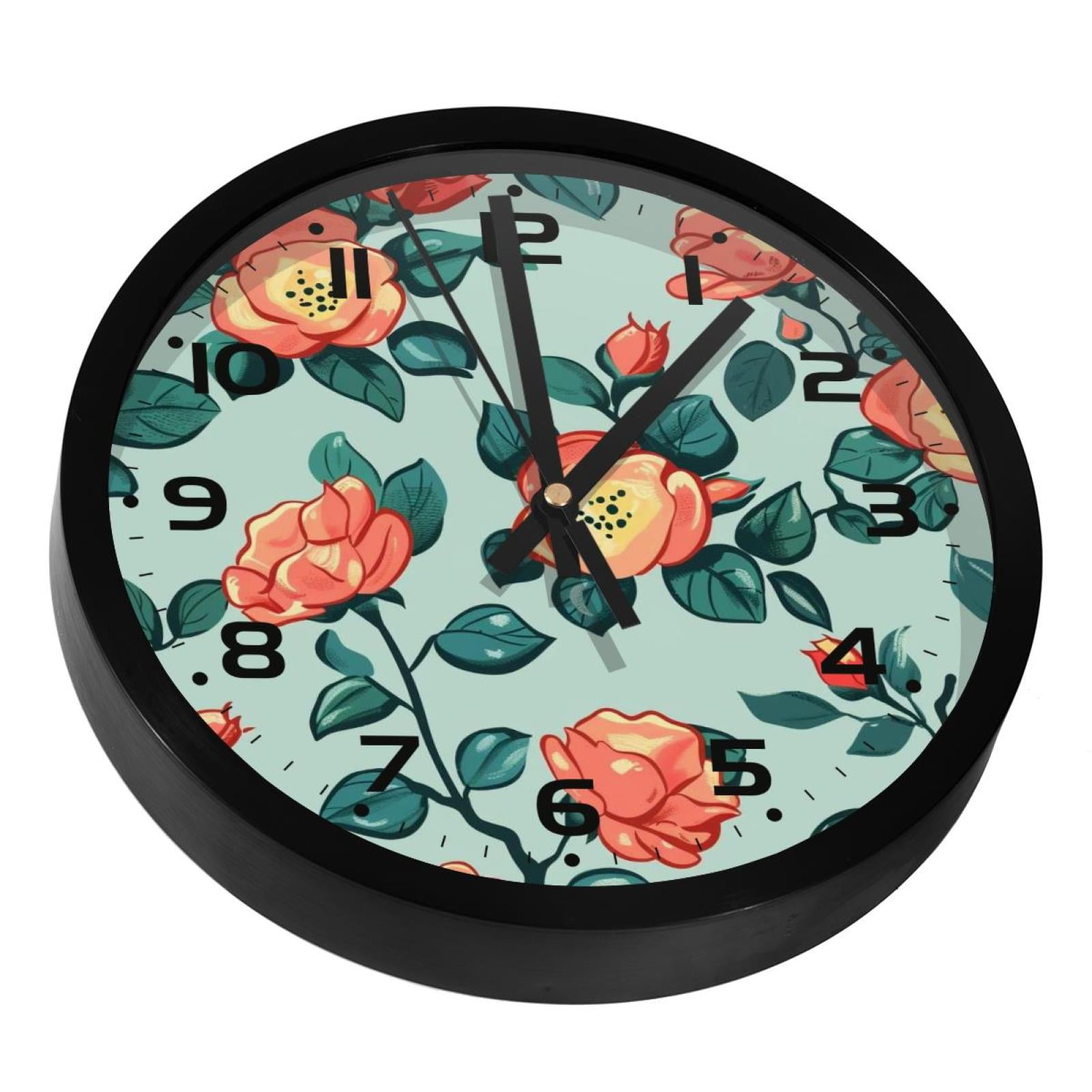 YOYOAMOY Rose Leaf Green Printed Precision Clock 9.8 Inches Silent Wall ...