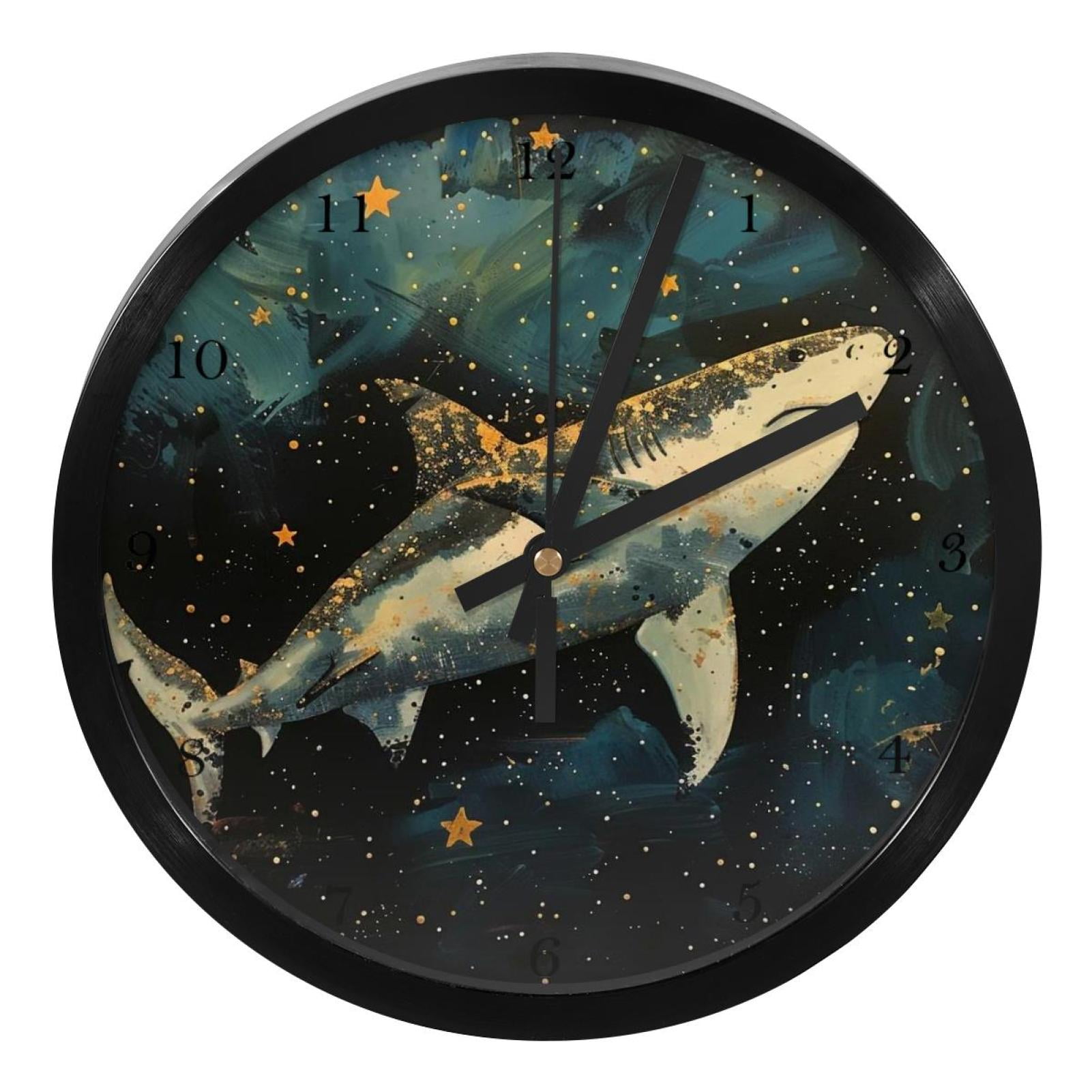 YOYOAMOY Starry Night Shark Printed Precision Clock 9.8 Inches Silent ...
