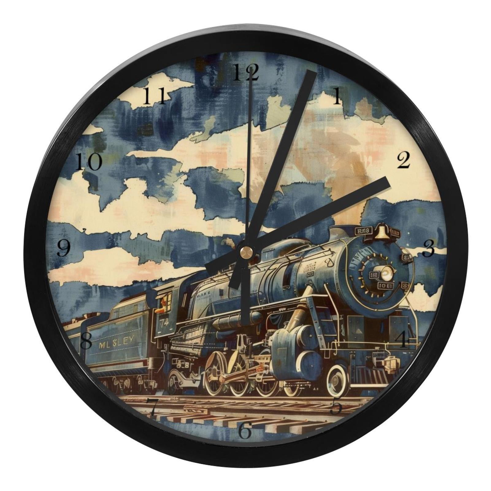 YOYOAMOY Vintage Art Steam Train Railway Printed Precision Clock 9.8 ...