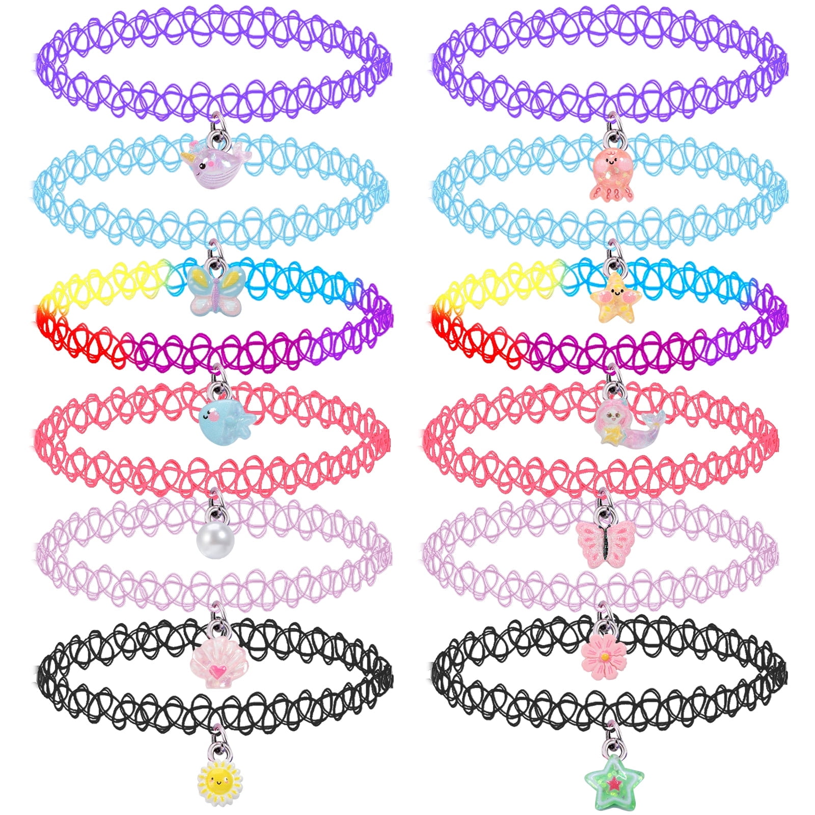 YOYTOO 12Pcs Kids Choker Necklace Set, Elastic Stretch Pendant Charm ...