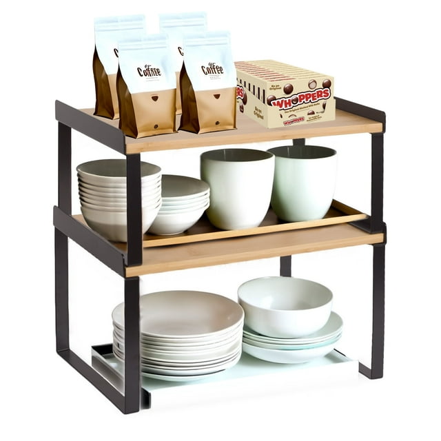 YOYTOO 2 Pack Cabinet Organizer Shelf, Wooden Stackable Kitchen Counter ...