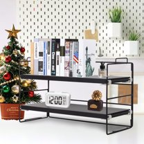 Desktop Organizer Rack Bamboo Wood Display Storage Shelf Double Layer ...