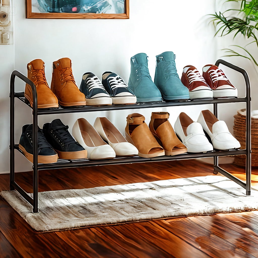 YOYTOO 2 Tier Shoe Rack, Stackable Metal Shoes Storage Rack Organizer ...