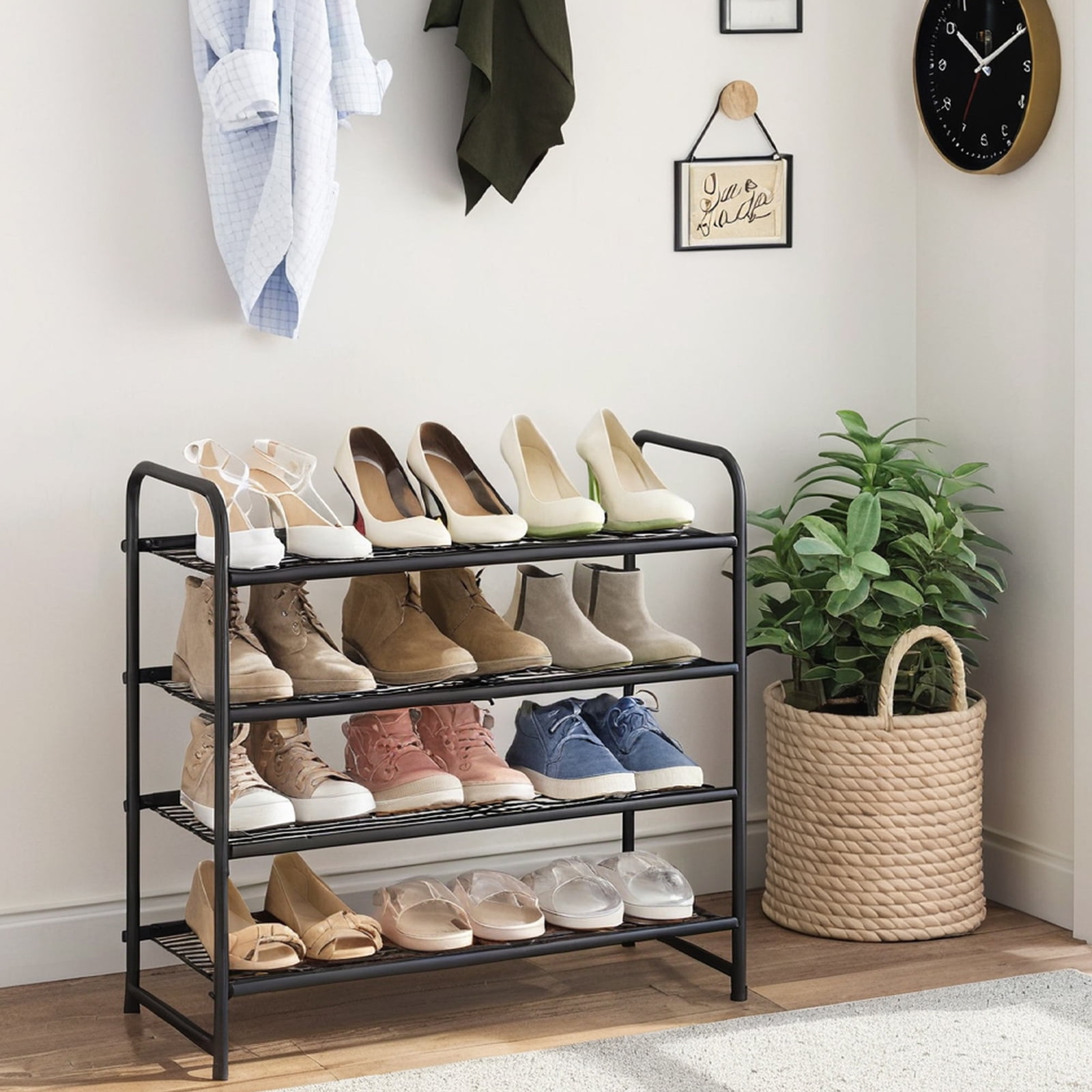 YOYTOO 4 Tier Shoe Rack, Stackable Metal Shoes Storage Rack Organizer ...