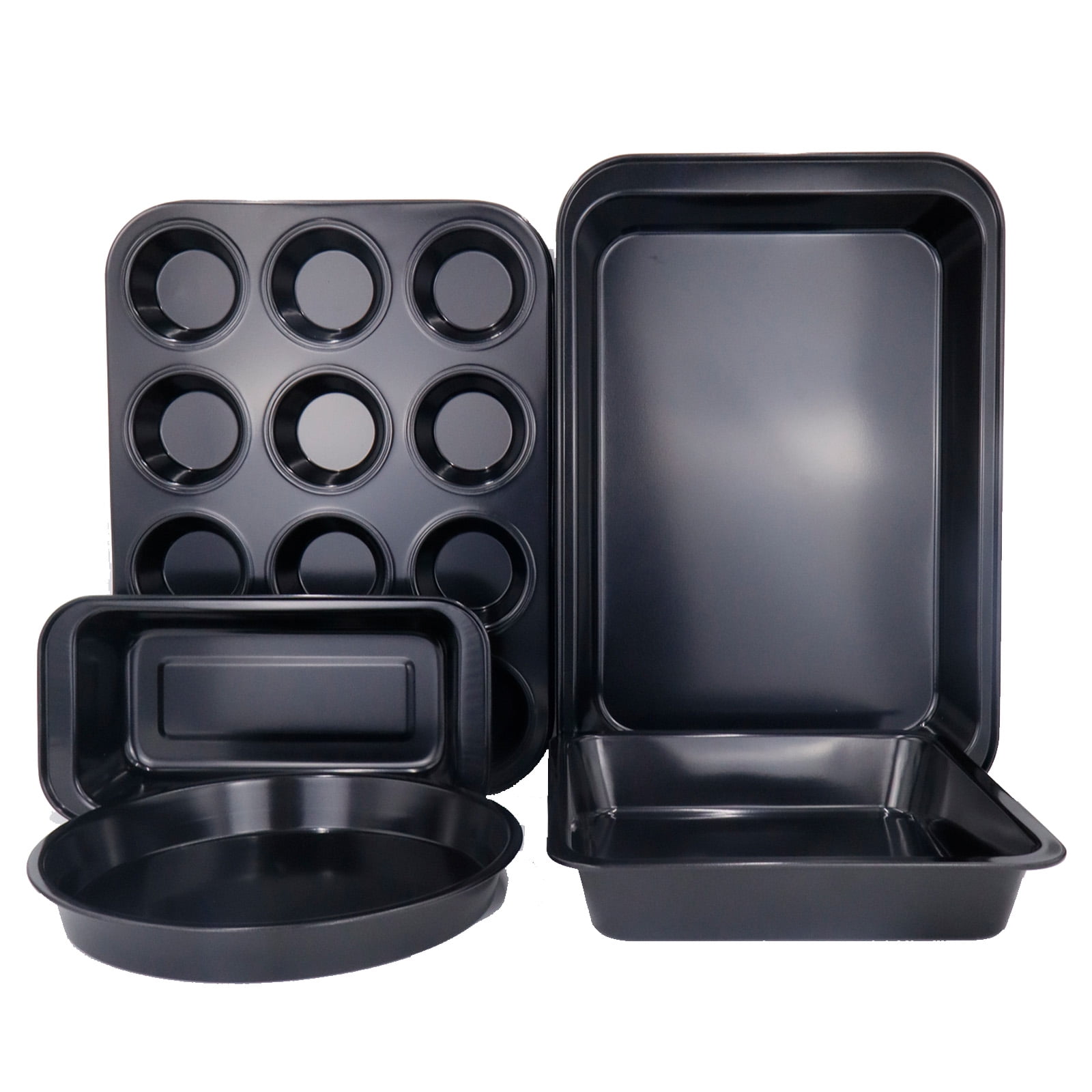 YOYTOO 5-Piece Bakeware Set - Carbon Steel Cake Pans, Muffin Tray, Loaf ...