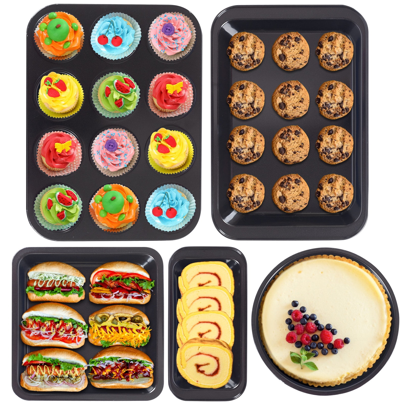 YOYTOO 5Pcs Non-stick Bakeware Sets, Carbon Steel Cake Pan Baking Pans ...