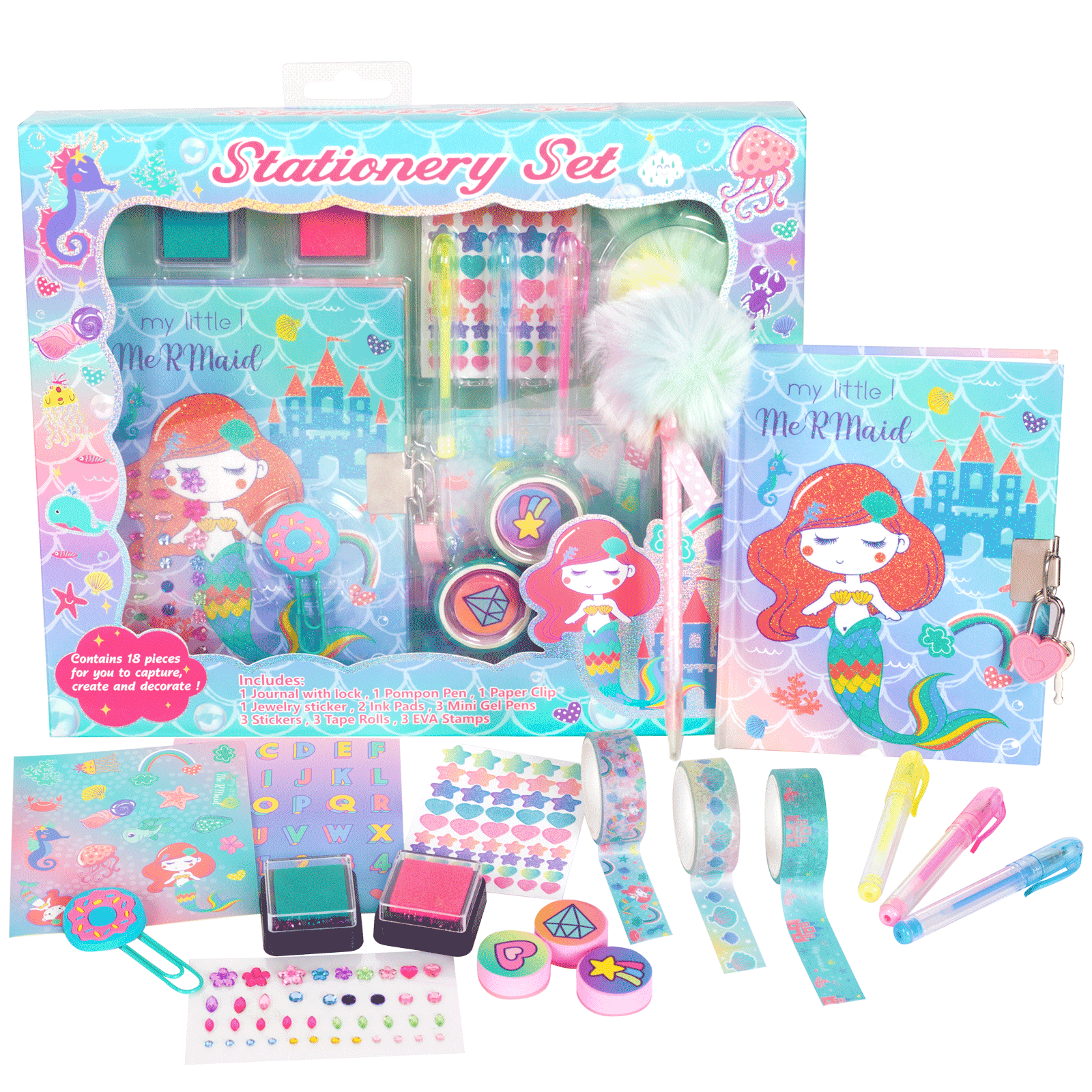 YOYTOO Mermaid Diary for Girls with Lock and Keys, Stationery Set with ...