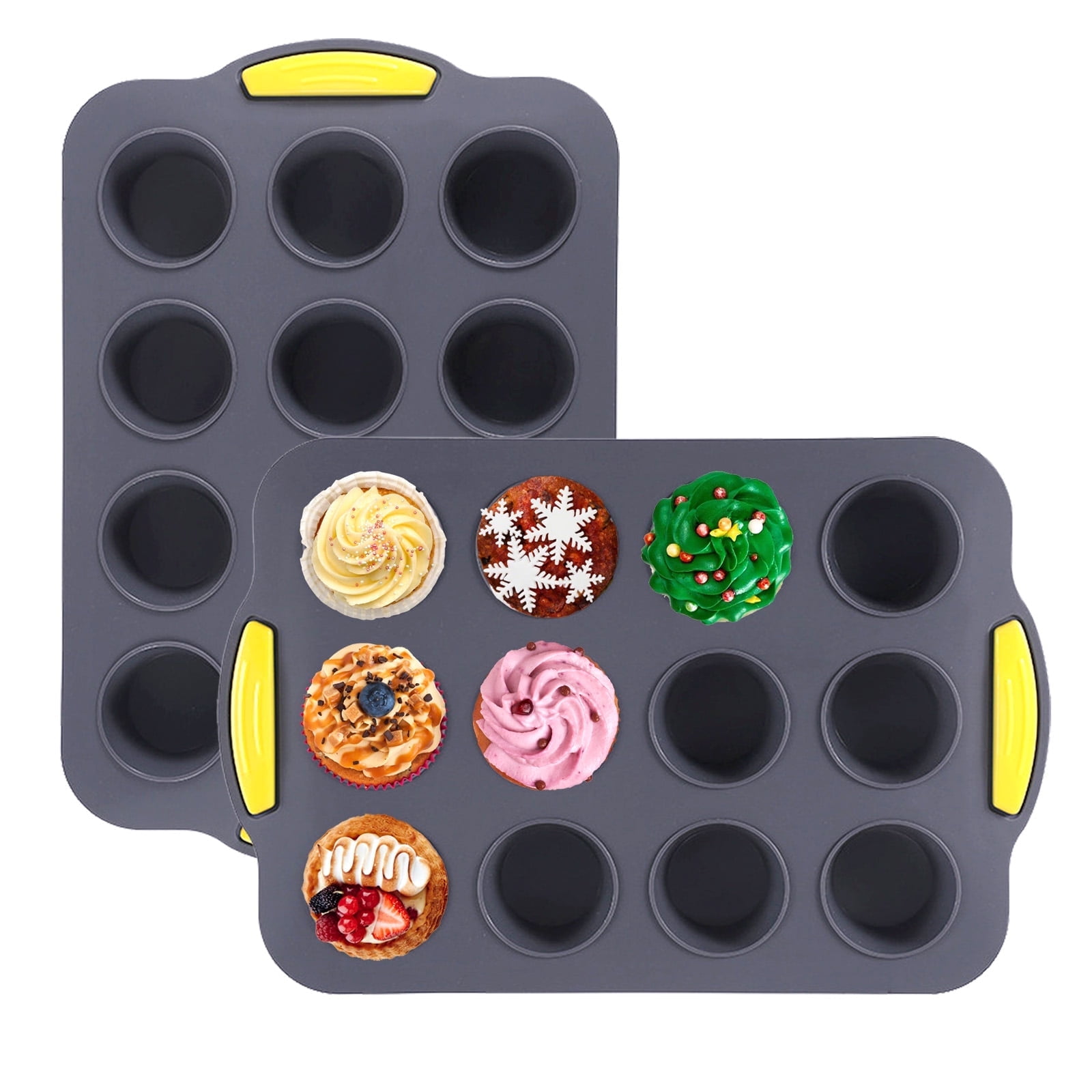 YOYTOO Non-stick Silicone Muffin Pans 12 Cups, 2Pcs Mini Muffins Pan ...
