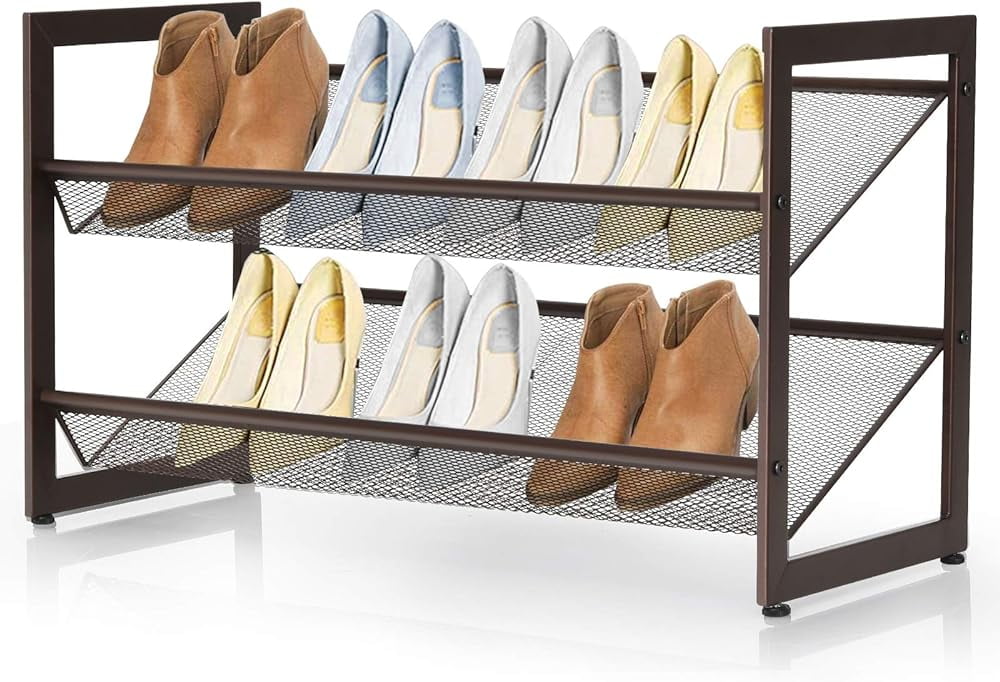 YPADLBC 4-Tier Metal Shoe Rack Shoe Organizer with Adjustable Angled or ...