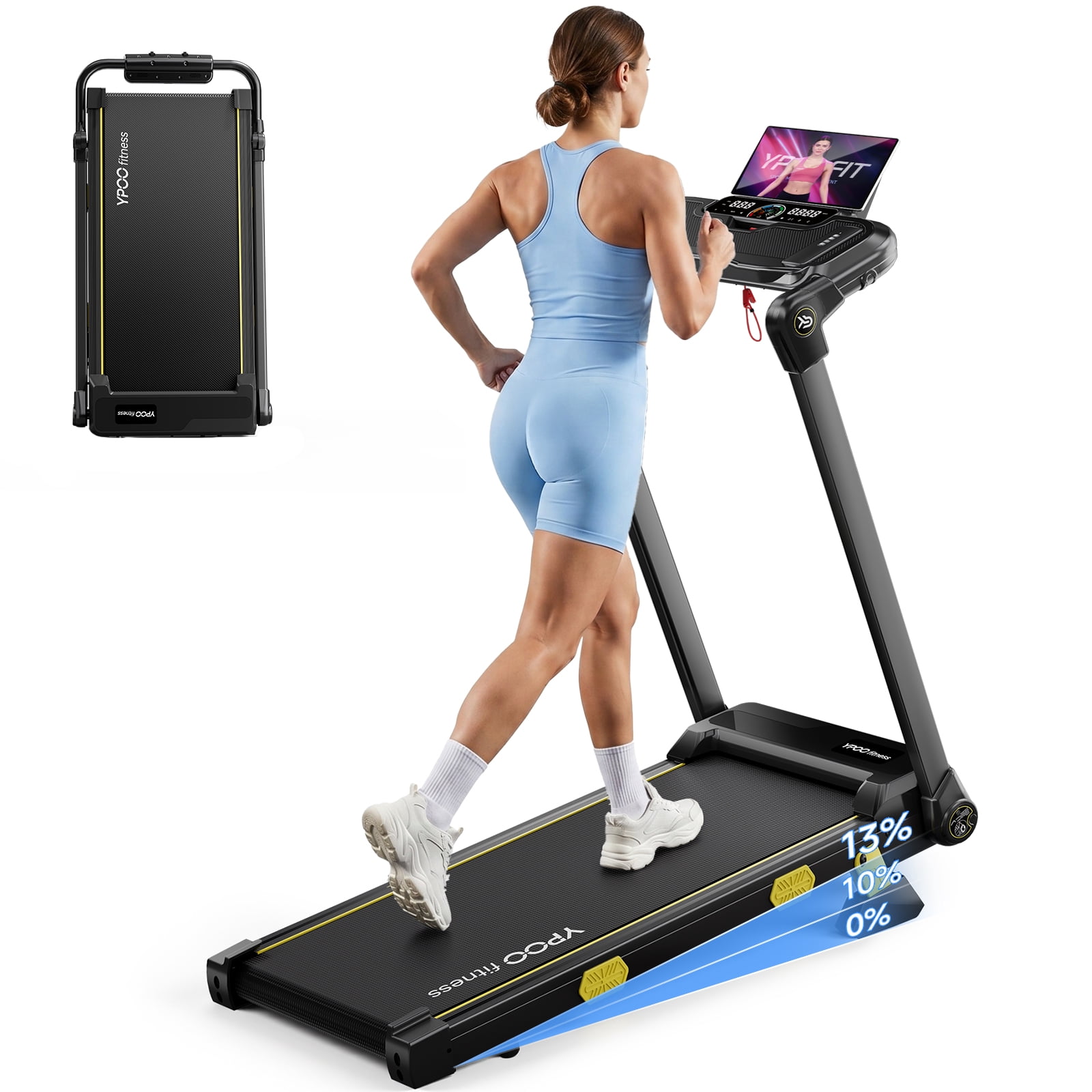 YPOO 3-in-1 Walking Pad with Incline, Handle & Removable Desk – 300lbs ...