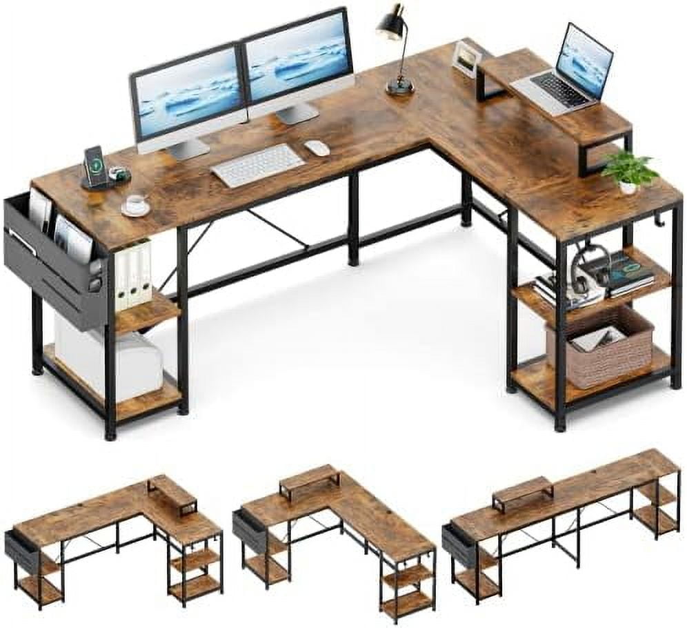 YPQGTOL L Shaped Desk 95" Reversible Corner Computer Desk with Shelves ...