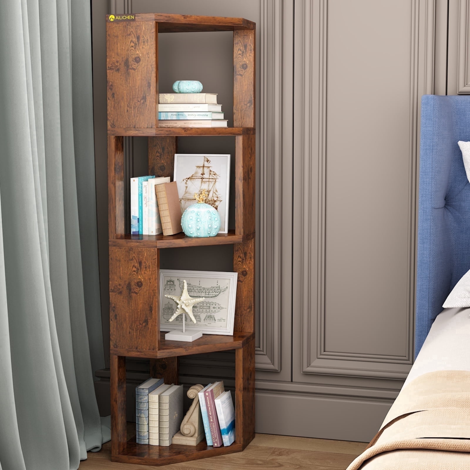 YQ JENMW Multi-Tier Corner Shelf Unit, Wooden Vertical Storage Rack ...