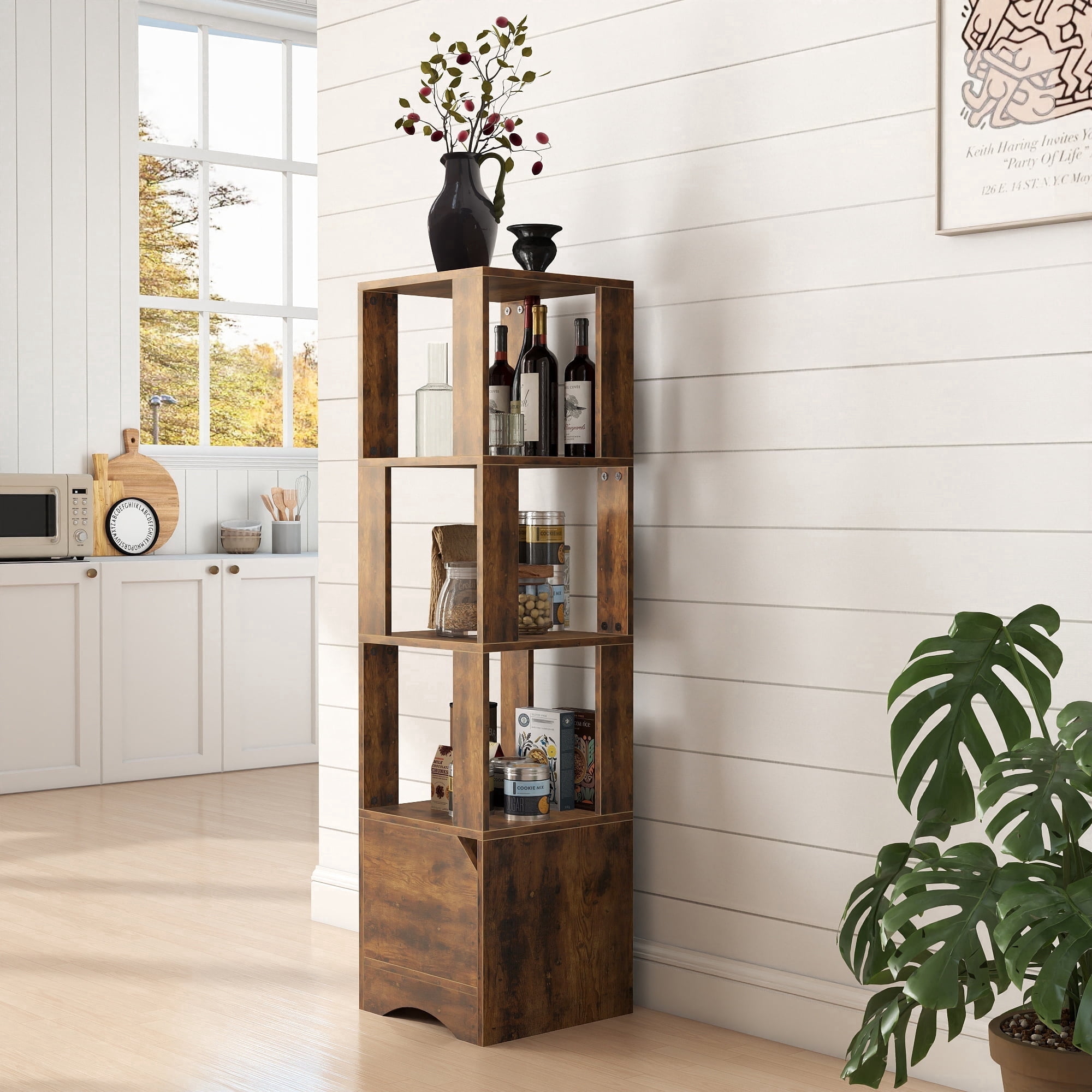 YQ JENMW Tall Narrow Storage Tower with Enclosed Bottom Cabinet, Modern ...