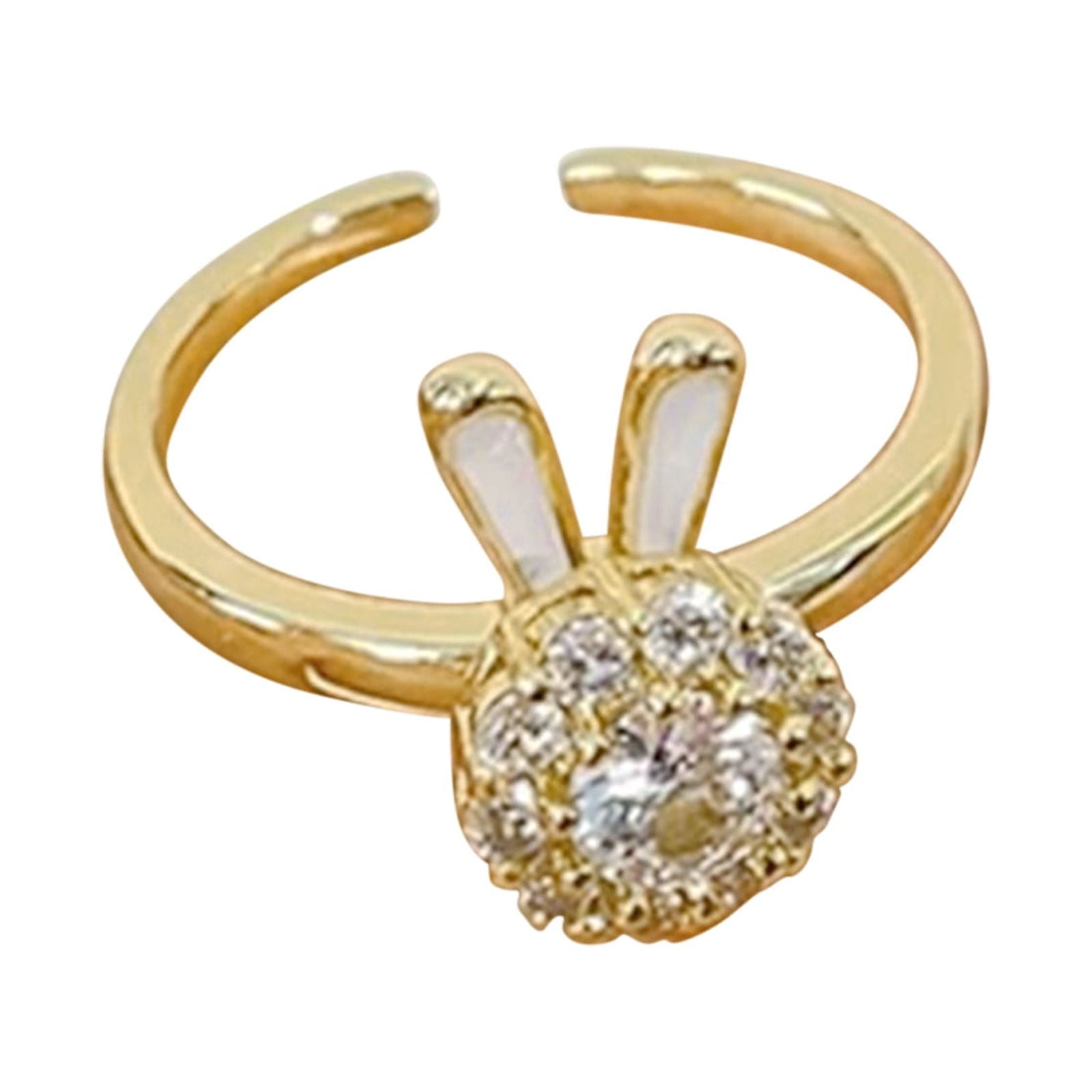YQHZZPH Easter Rabbit Turn Ring Rotable Zircon Rabbit Open Ring Anxiety ...