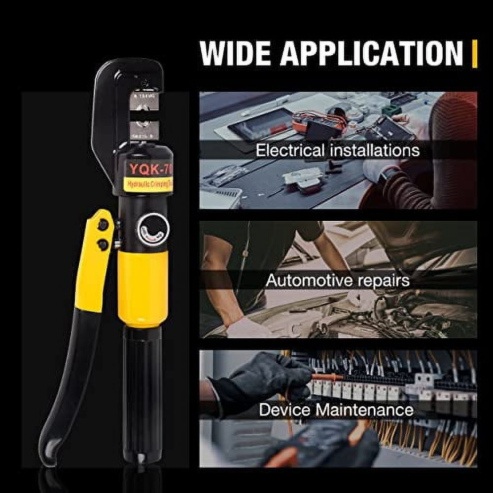 YQK-70 Cable Crimping Tool 10 Ton with 9 Pairs of Crimping Dies, 12-2/0 ...