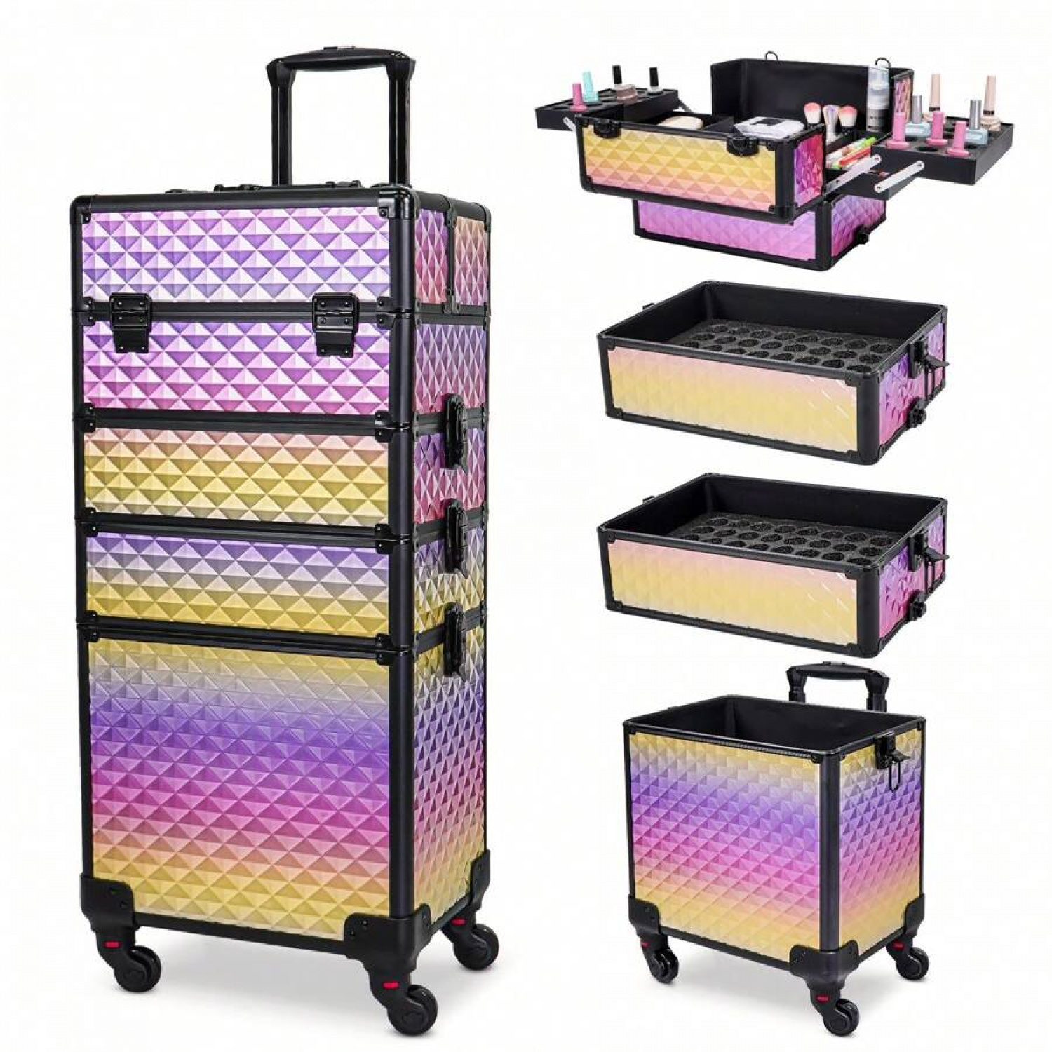 YQLQZCBDY 4 in 1 Rolling Makeup Train Case, Travel Organizer Cosmetic ...