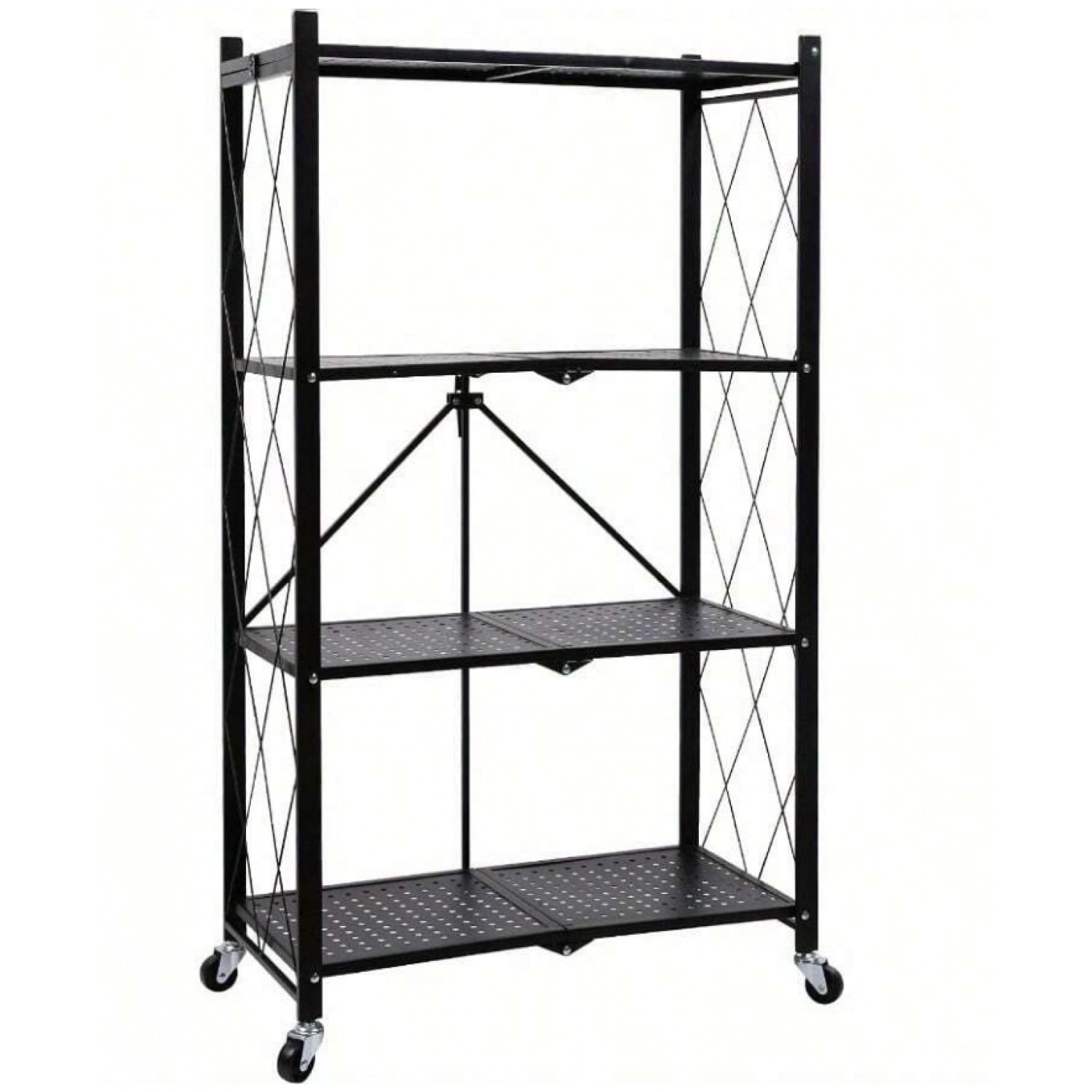 YQLQZCBDY 4-Shelf Foldable Storage Shelves with Hooks And Wheels ...