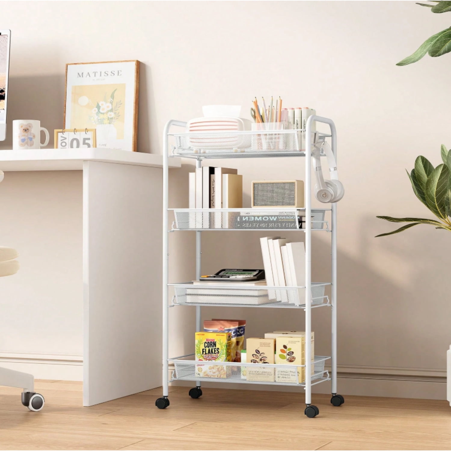 YQLQZCBDY 4 Tier Rolling Utility Cart - Durable Metal Design Utility ...