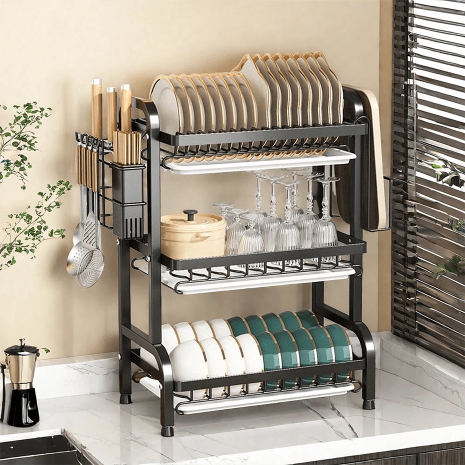 YQLQZCBDY Kitchen Dish Drying Rack 3-Tier Compact Kitchen Dish Racks ...