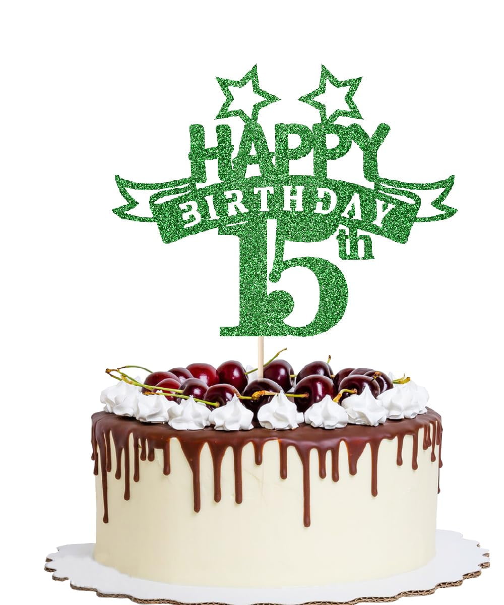 YQLXDHBD Green GlitterTRDN Happy 15th Birthday Cake Topper，Birthday ...