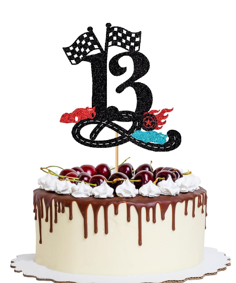 YQLXDHBD Race Car 13th Birthday Cake AIS1 Topper,Glitter Fast Thirteen ...