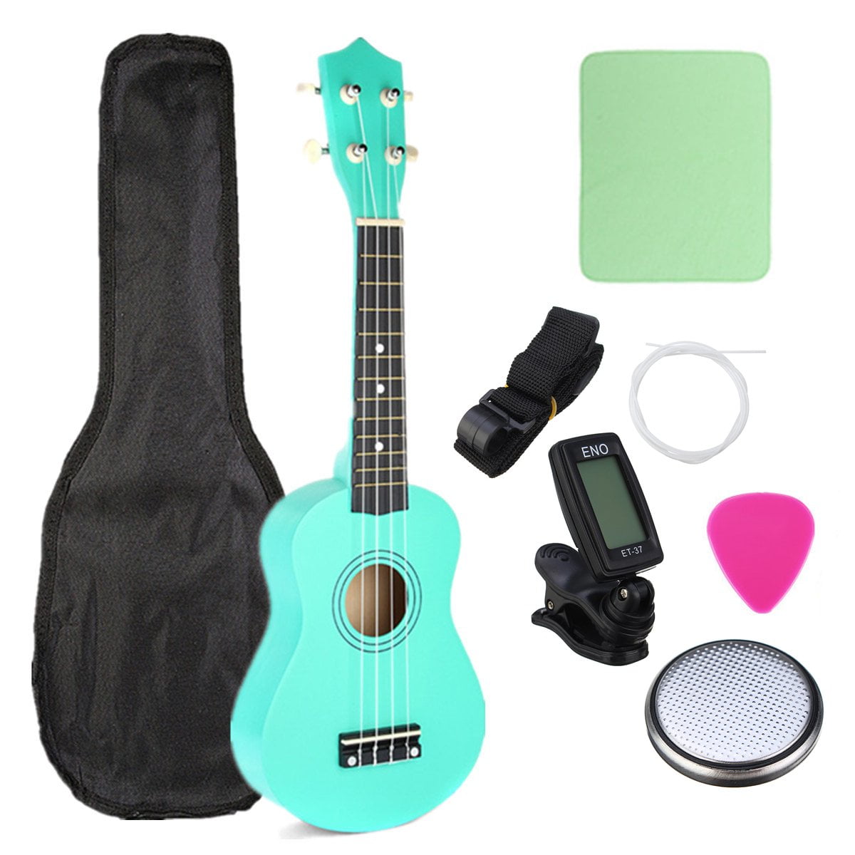 21'' Acoustic Basswood Ukulele Starter Kit w/ Bag, Strap, Picks, Tuner ...