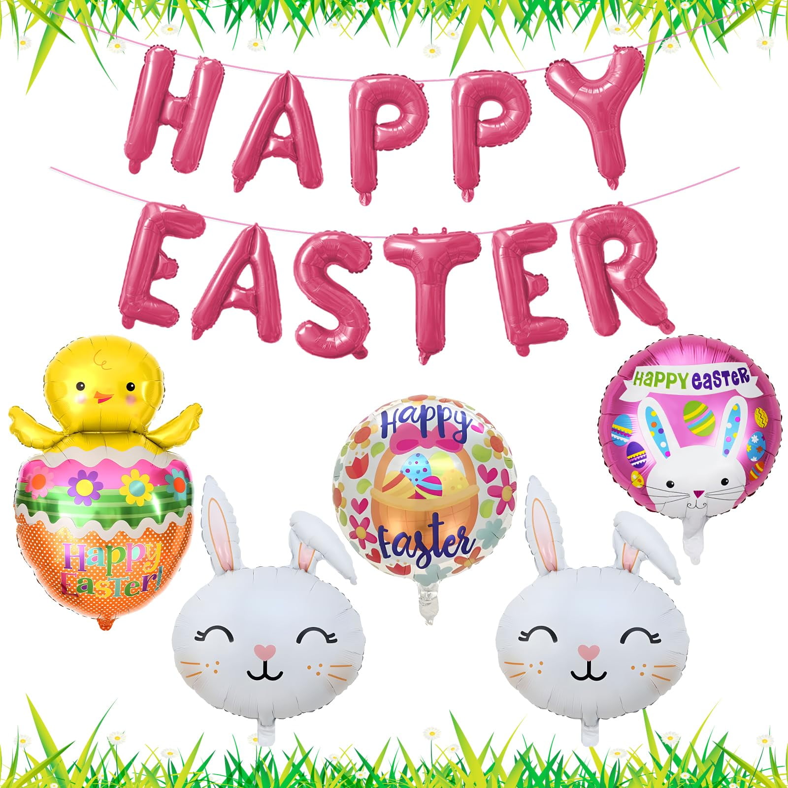 YQUQWN 16 PCS Happy DHF10 Easter Balloons Decorations, Giant Bunny Head ...