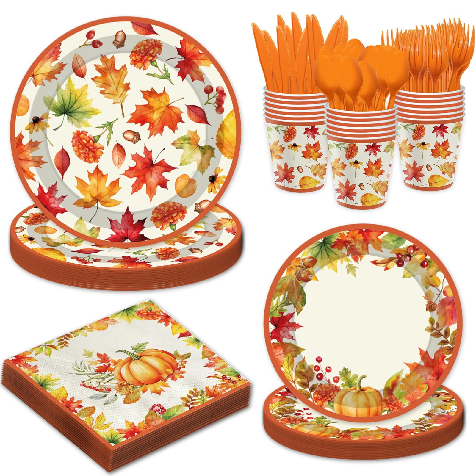 YQUQWN 168 Pcs Thanksgiving KEF16 Paper Plates and Fall Disposable ...