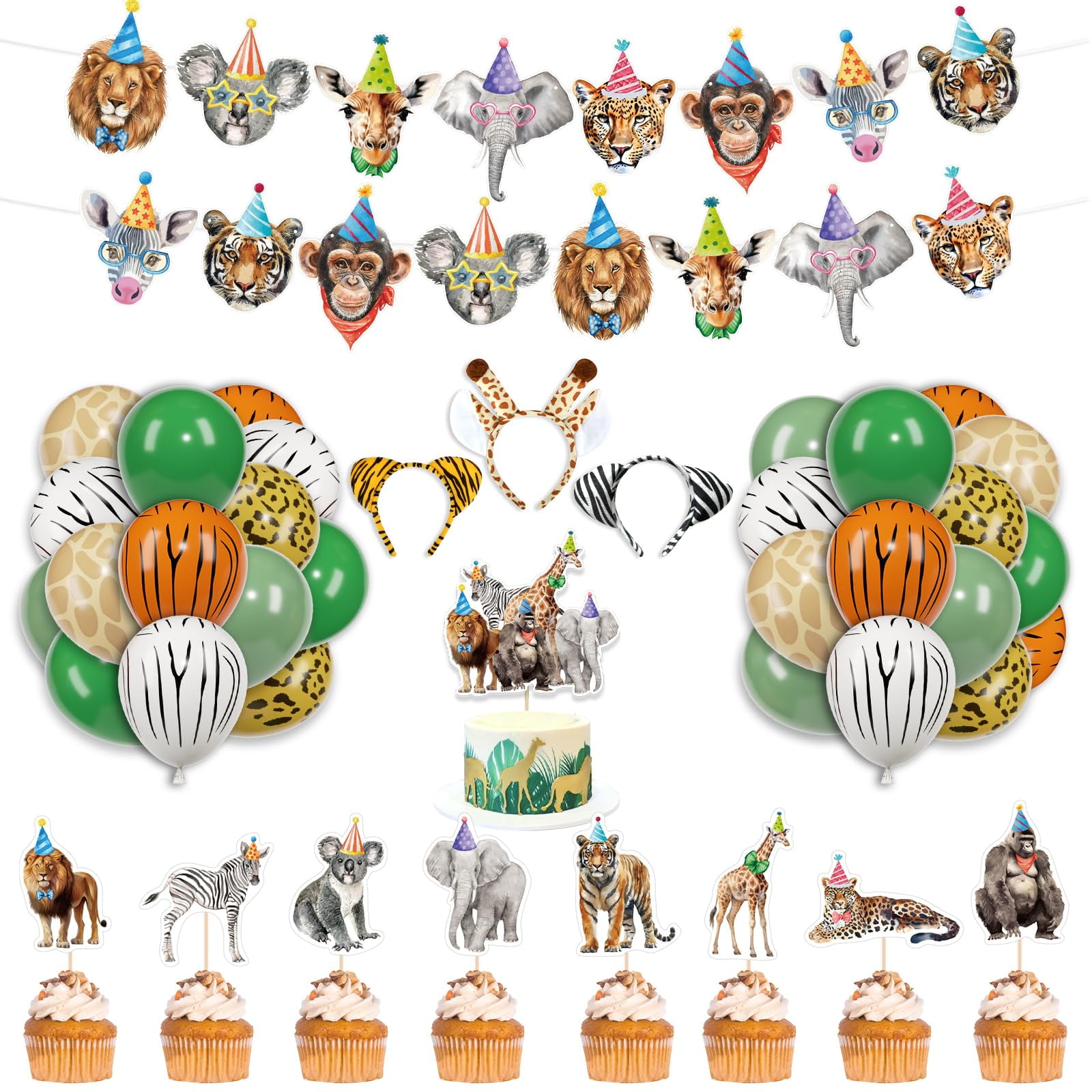 YQUQWN 61 PCS Safari Animals Party Decorations Kit, Balloons Birthday ...