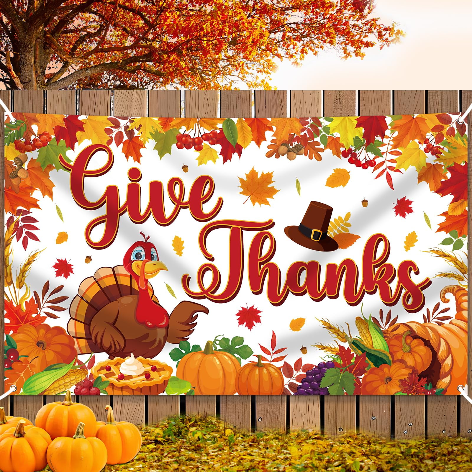 YQUQWN, Give Thanks Banner, Xtralarge, 72x44 Inch, Thanksgiving Give ...
